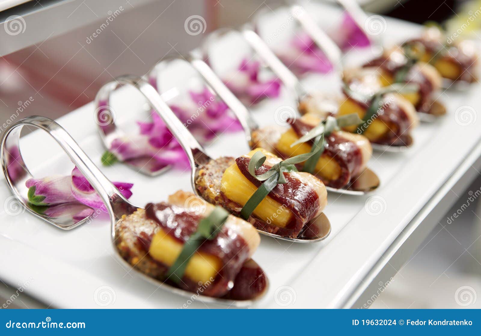 Canapes with Cured Ham on Banquet Table Stock Photo - Image of spoon ...