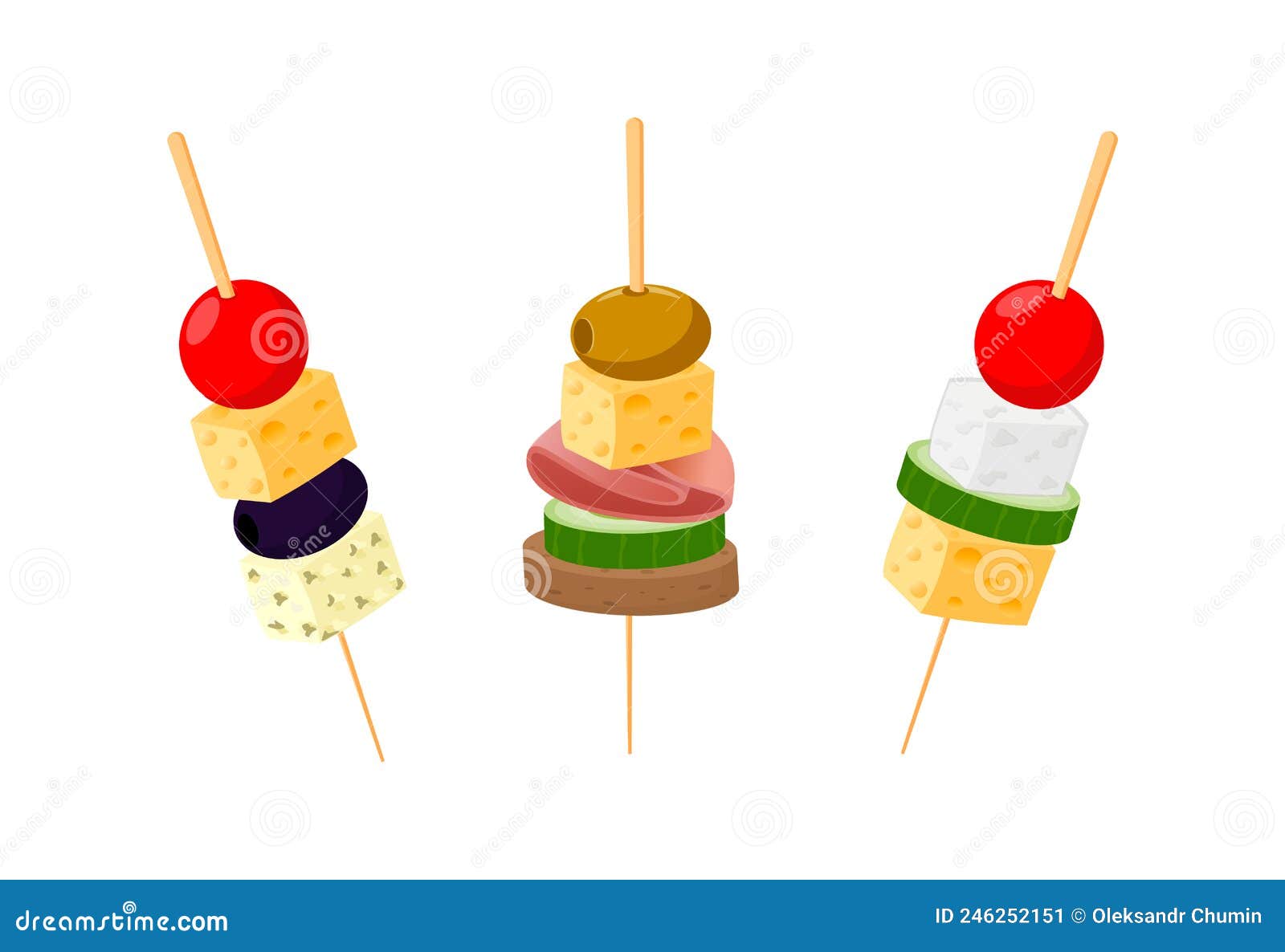Canapes With Different Toppings. Restaurant Food With Wooden Stick ...
