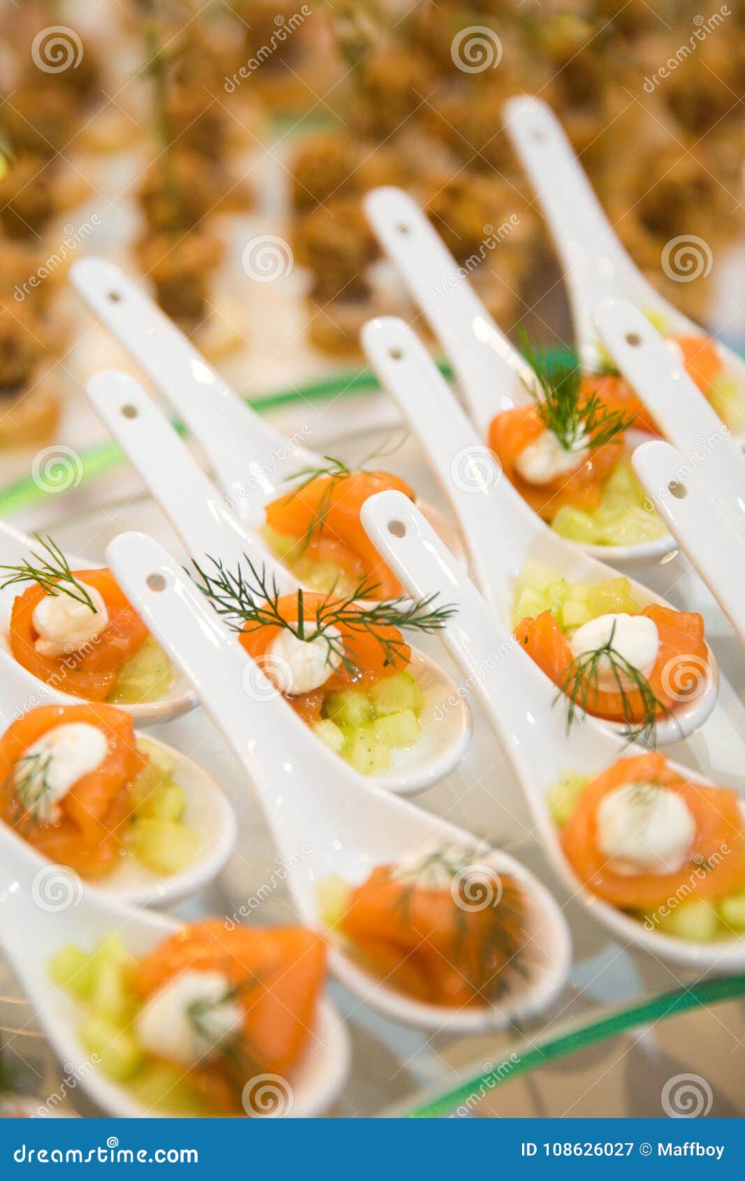 Canapes with fish and meat stock image. Image of dining - 108626027