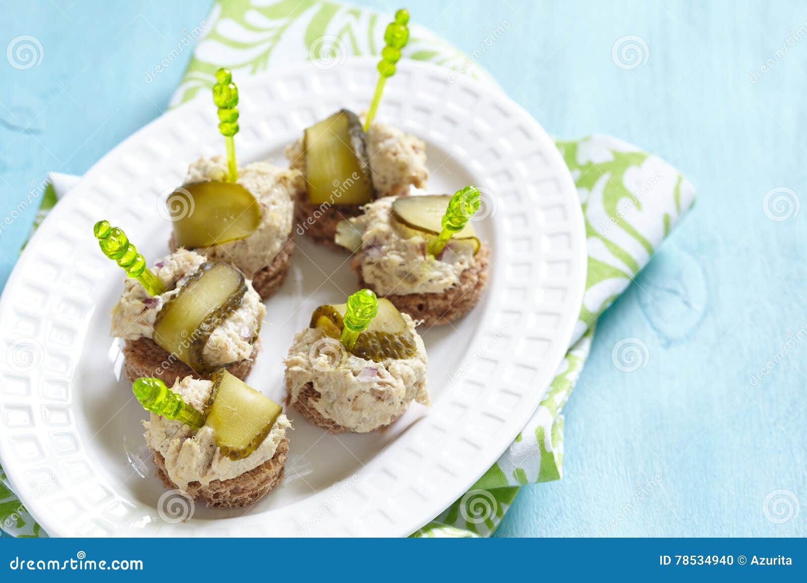 Canapes with Fish Pate and Pickle Stock Photo - Image of cuisine ...