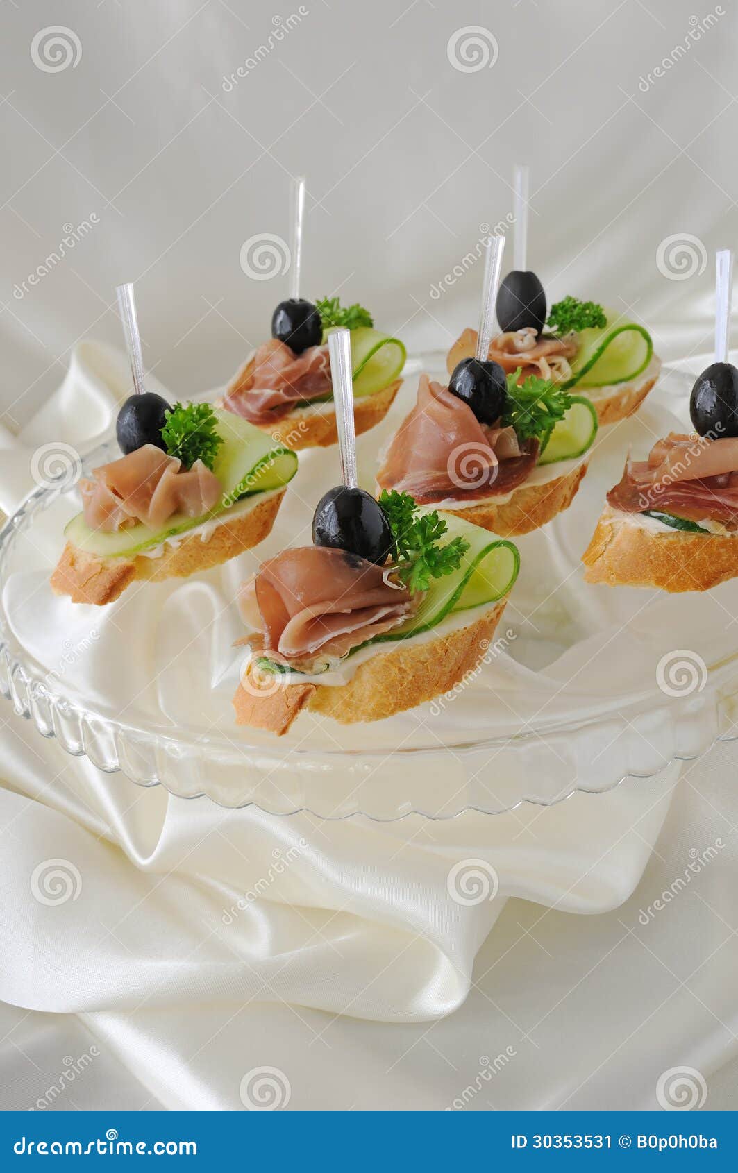 Canapes with ham stock image. Image of bread, serving - 30353531