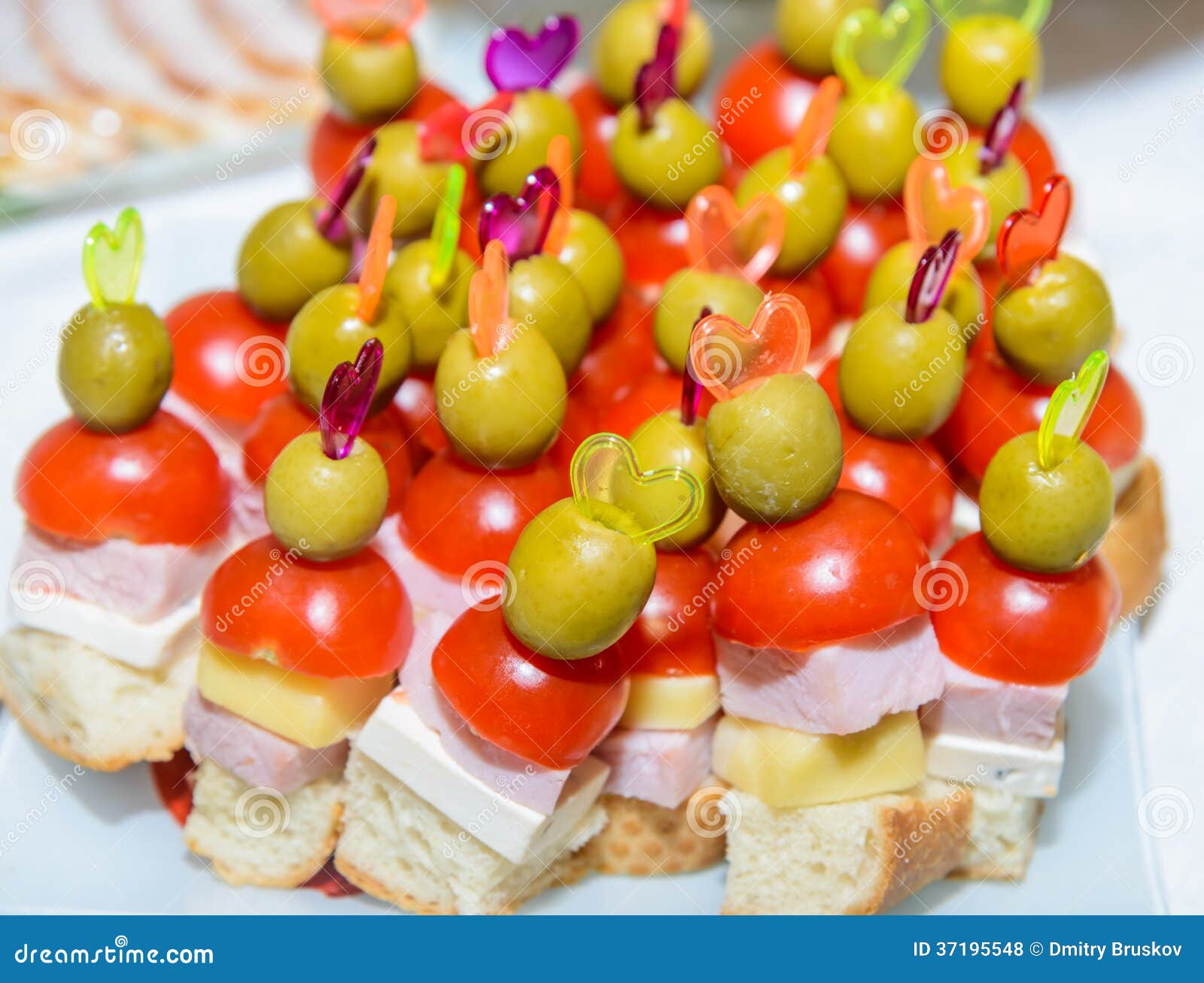 Little Canapes With Tuna And Caper, Tomato And Mozarella, Salmon And ...