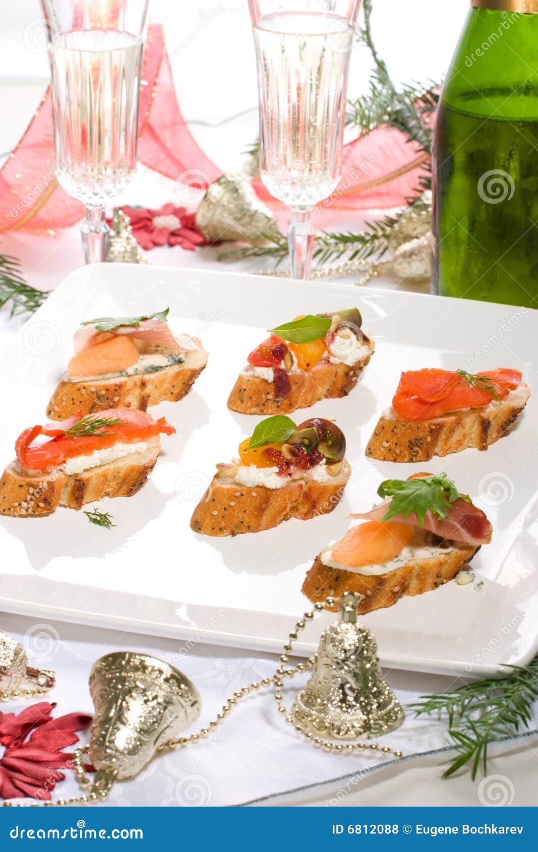 Canapes on holiday table stock photo. Image of nuts, appetizer - 6812088