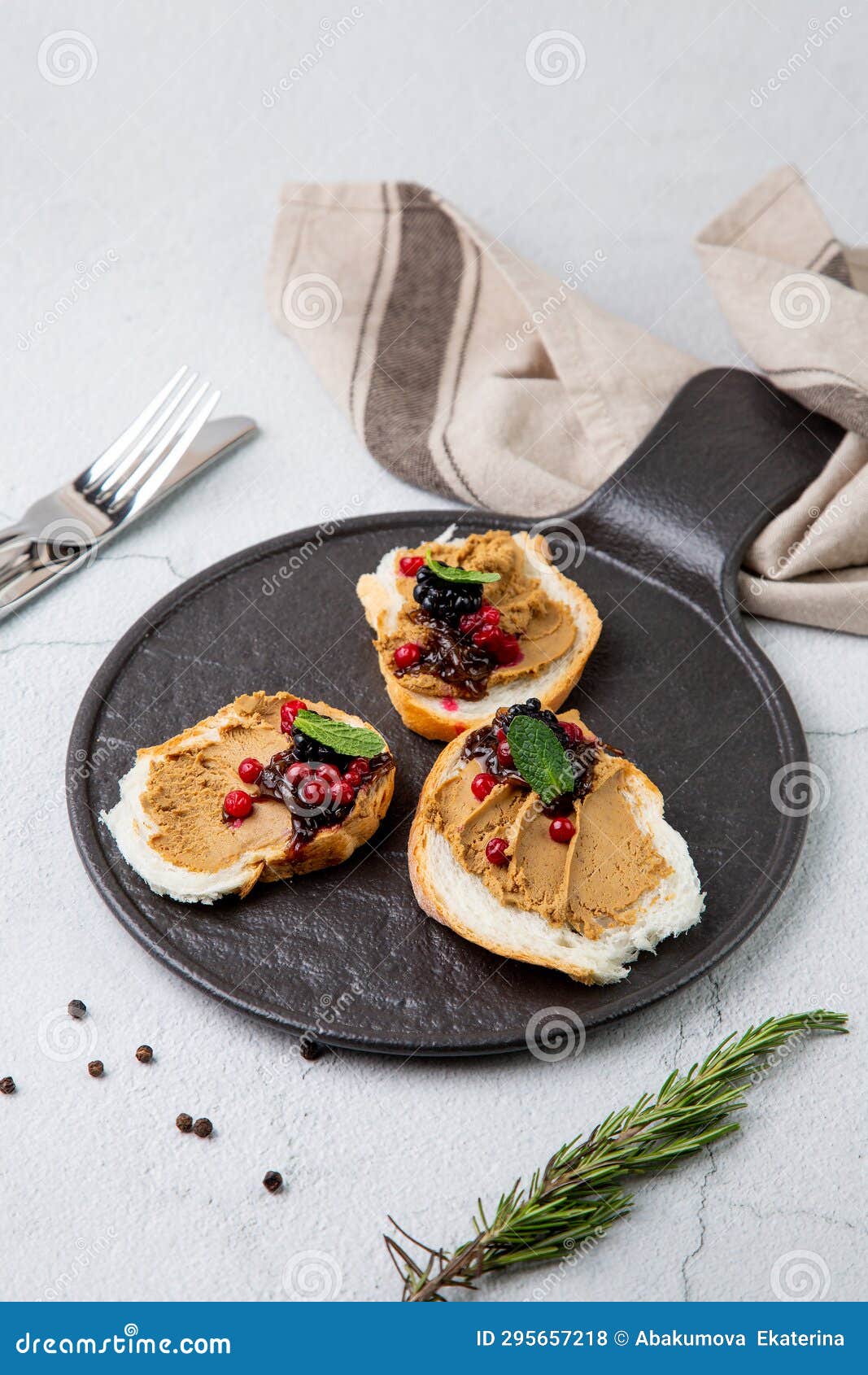 Canapes with Pate, Mint Leaves and Berries, Top View Stock Photo ...