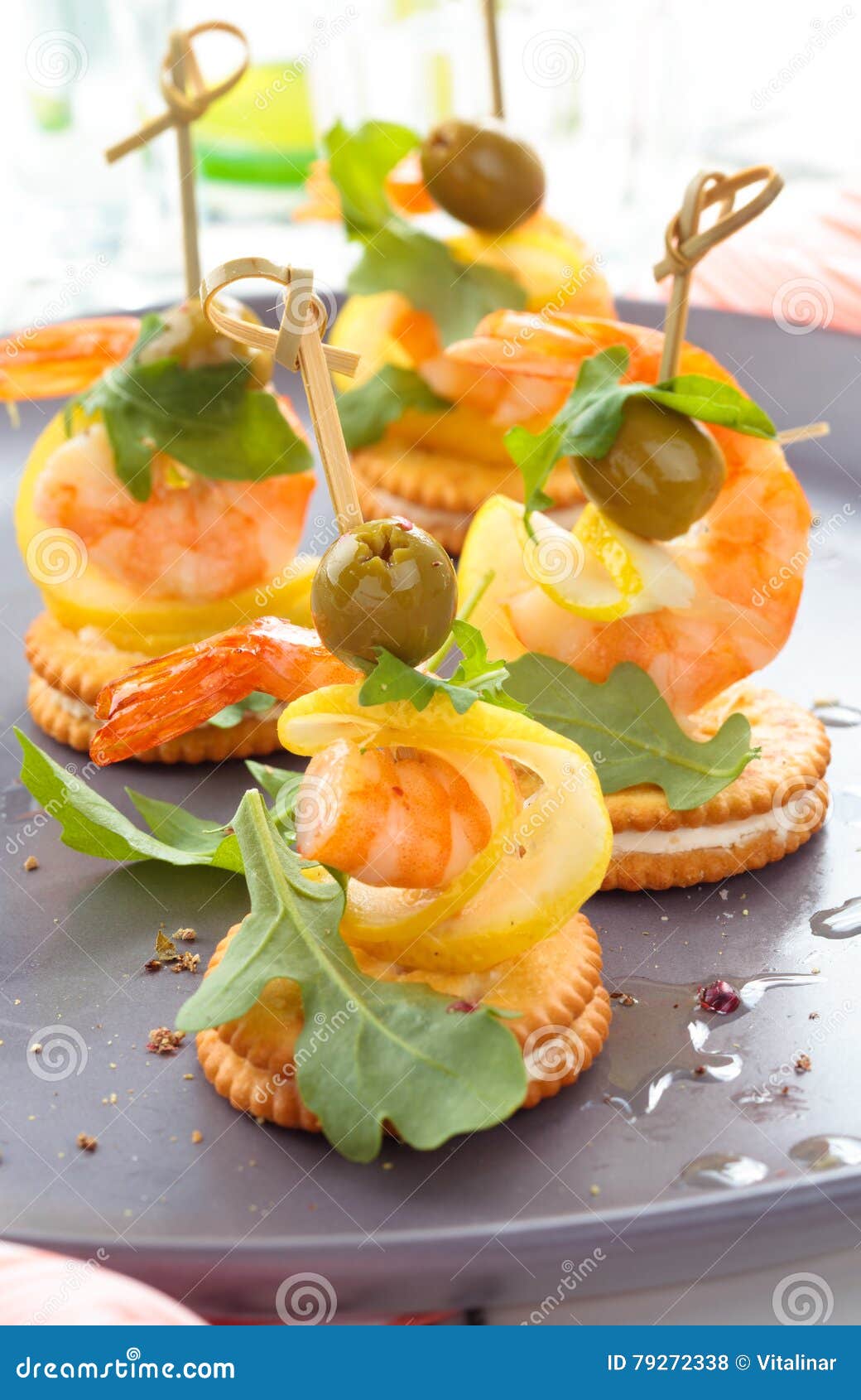 Canapes with prawns. stock photo. Image of celebrating - 79272338