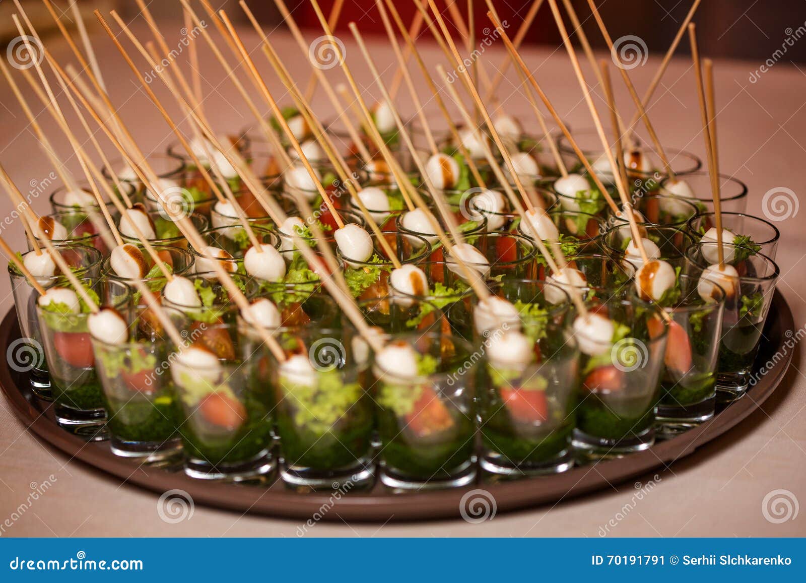 Canapes of Quail Egg, Cheese, Vegetables on the Tray. Stock Image ...