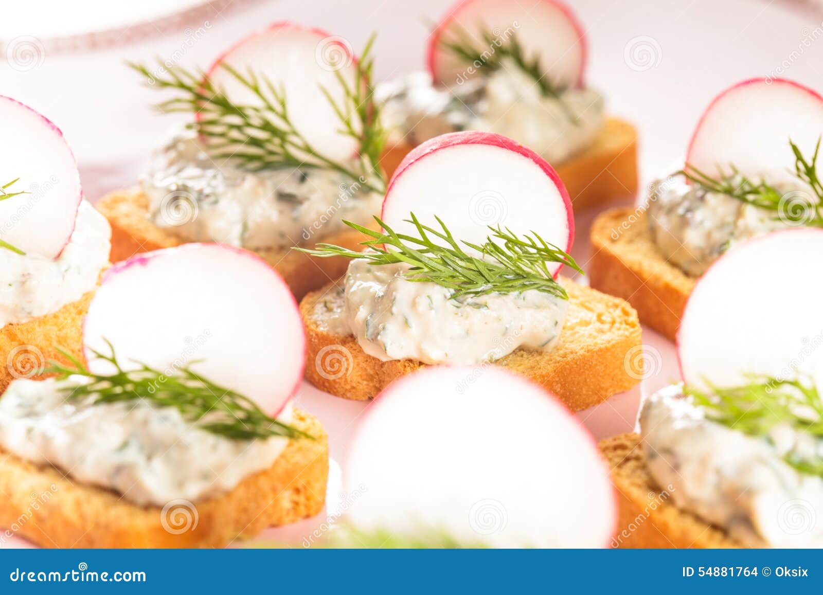 Canapes with radish stock photo. Image of healthy, breakfast - 54881764