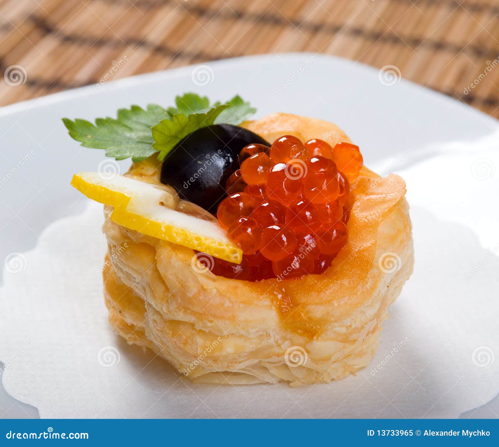 Canapes with red caviar stock image. Image of meal, snack - 13733965