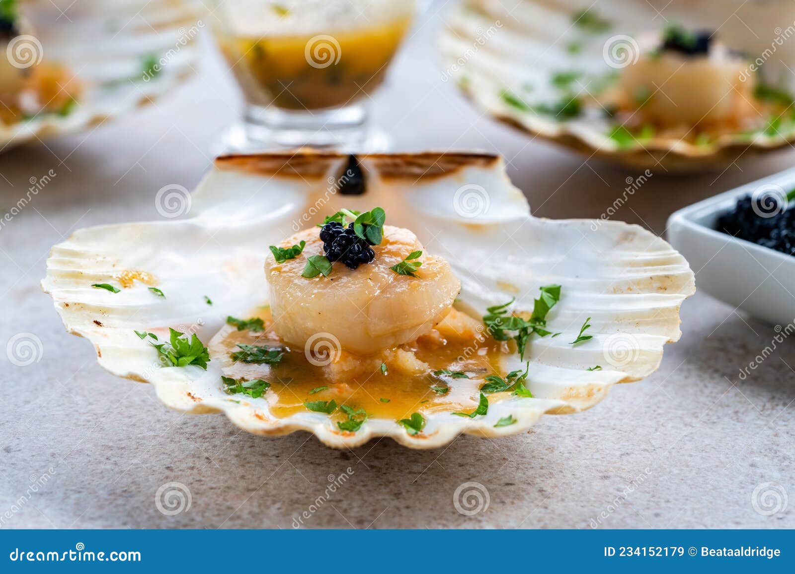 Canapes with Scallops, Caviar and Lime and Butter Sauce Stock Image ...