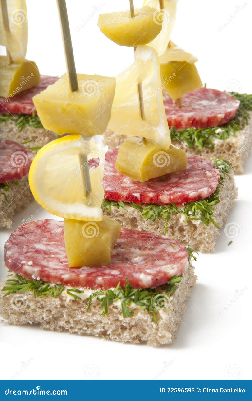 Canapes on skewers stock image. Image of white, chives - 22596593