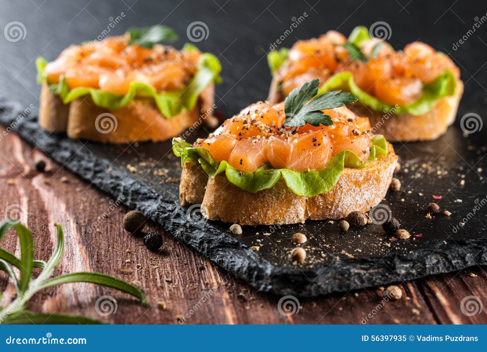 Canapes with smoked salmon stock image. Image of canapes - 56397935