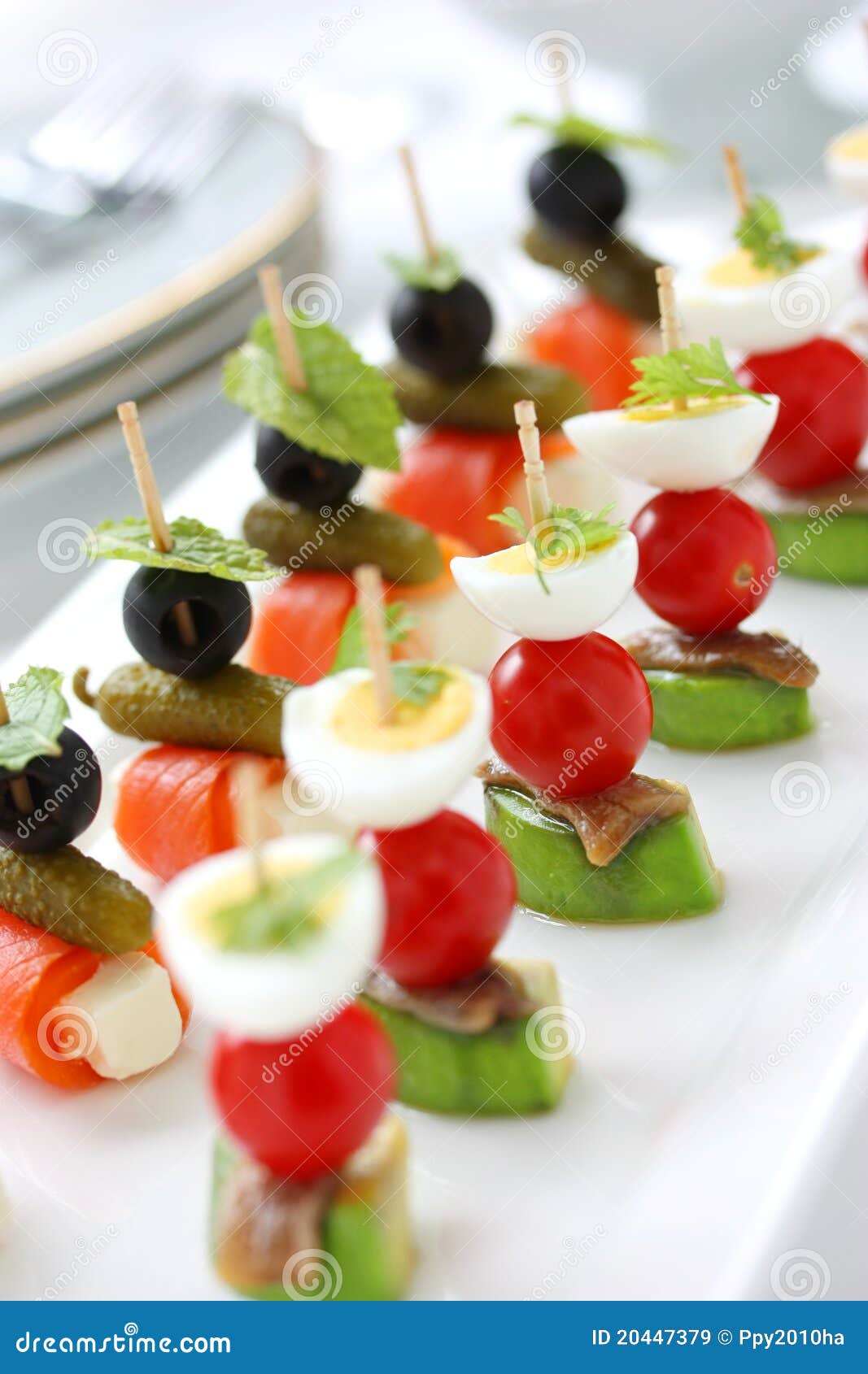 Canapes on Toothpicks , Pinchos Stock Image - Image of meal, olive ...