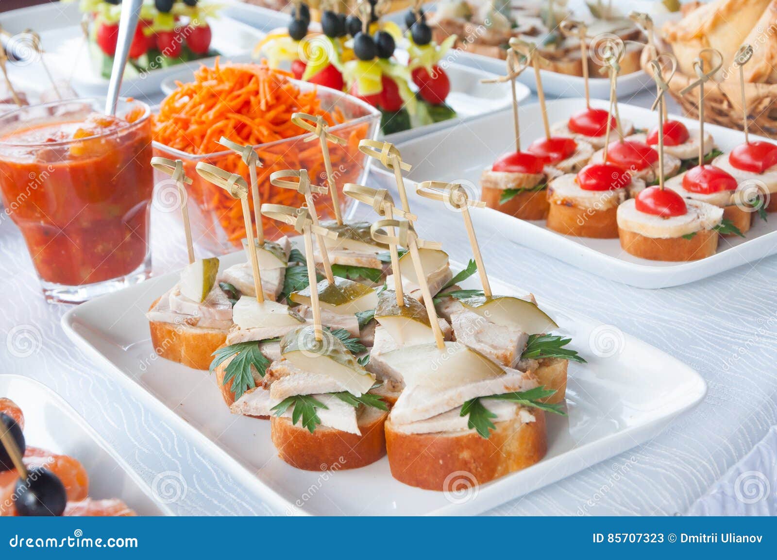 Canapes on the White Plates Stock Image - Image of food, banquet: 85707323