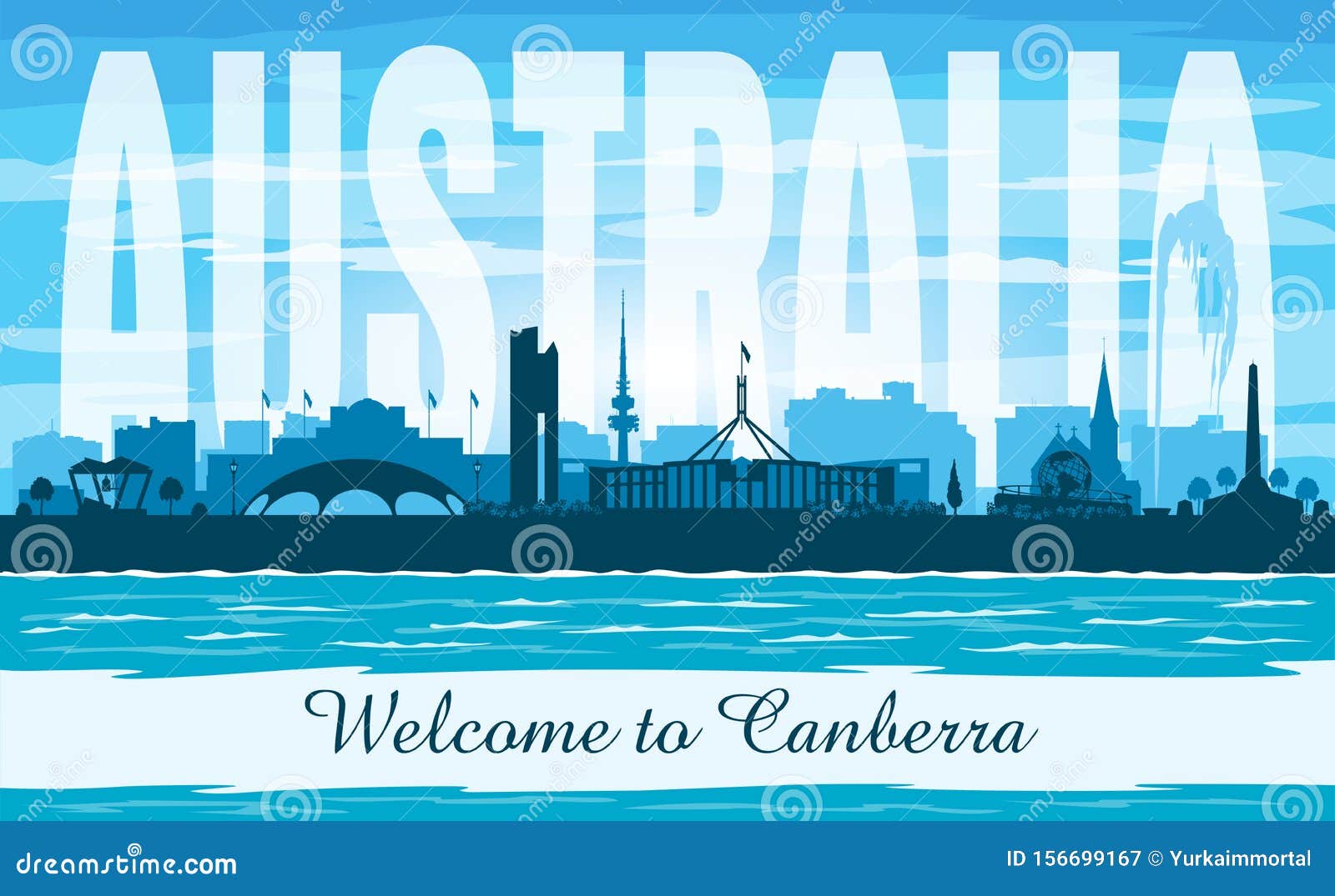 Canberra Australia City Skyline Vector Silhouette Stock Vector ...