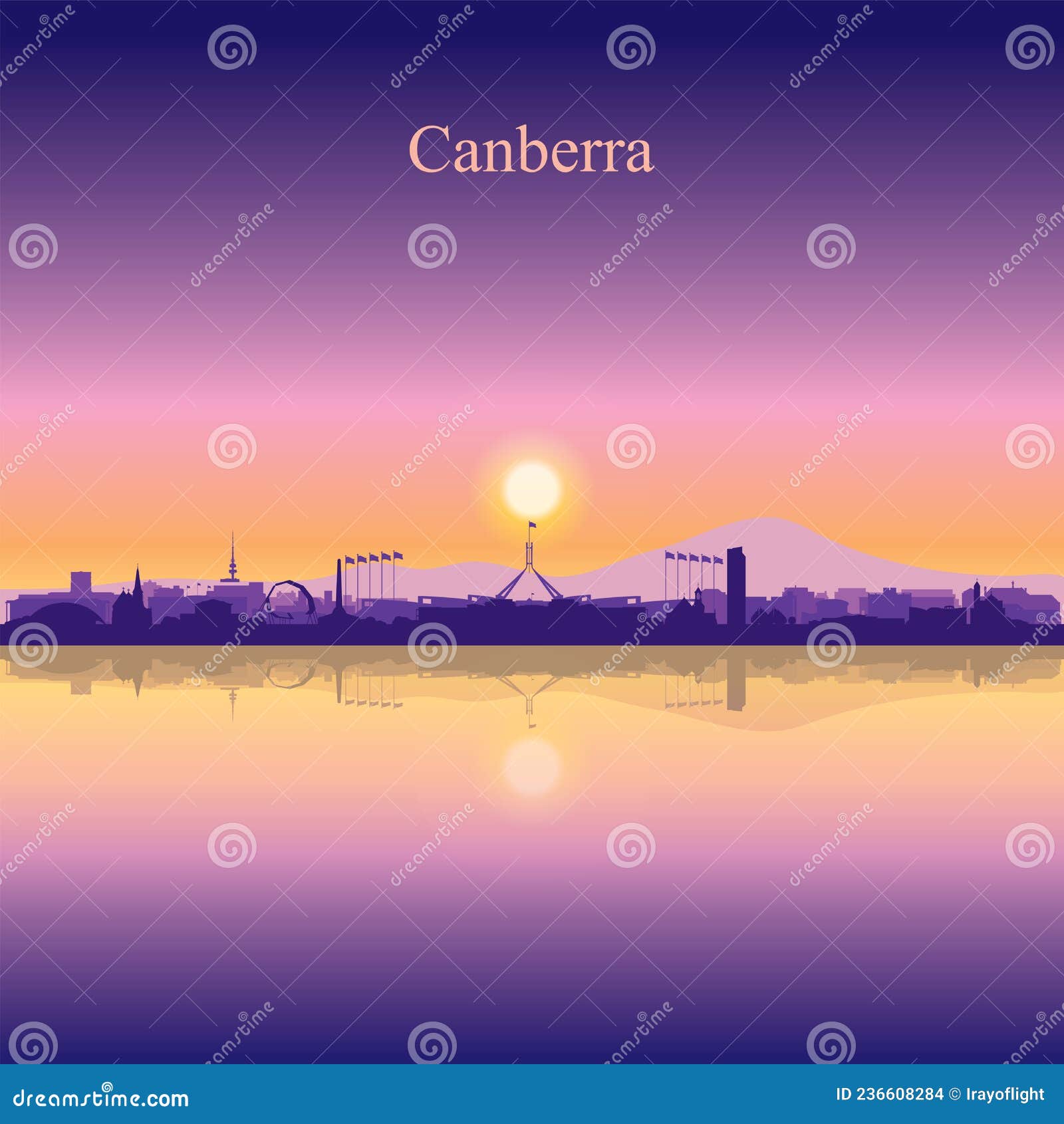 Canberra City Skyline Black And White Silhouette. Vector Illustration ...