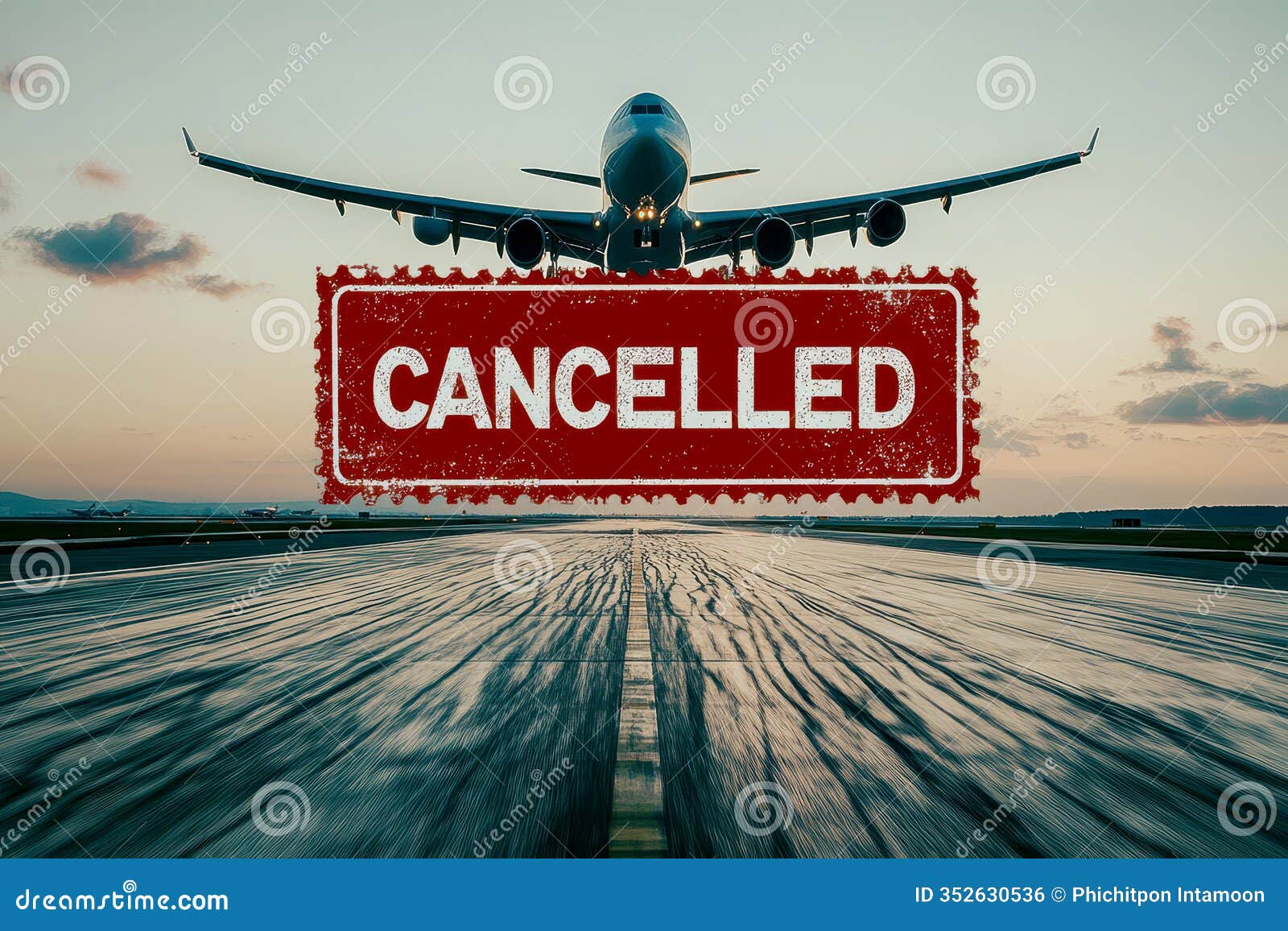 Canceled Flight Ticket, Blurred Airplane in the Background. Stock Photo ...