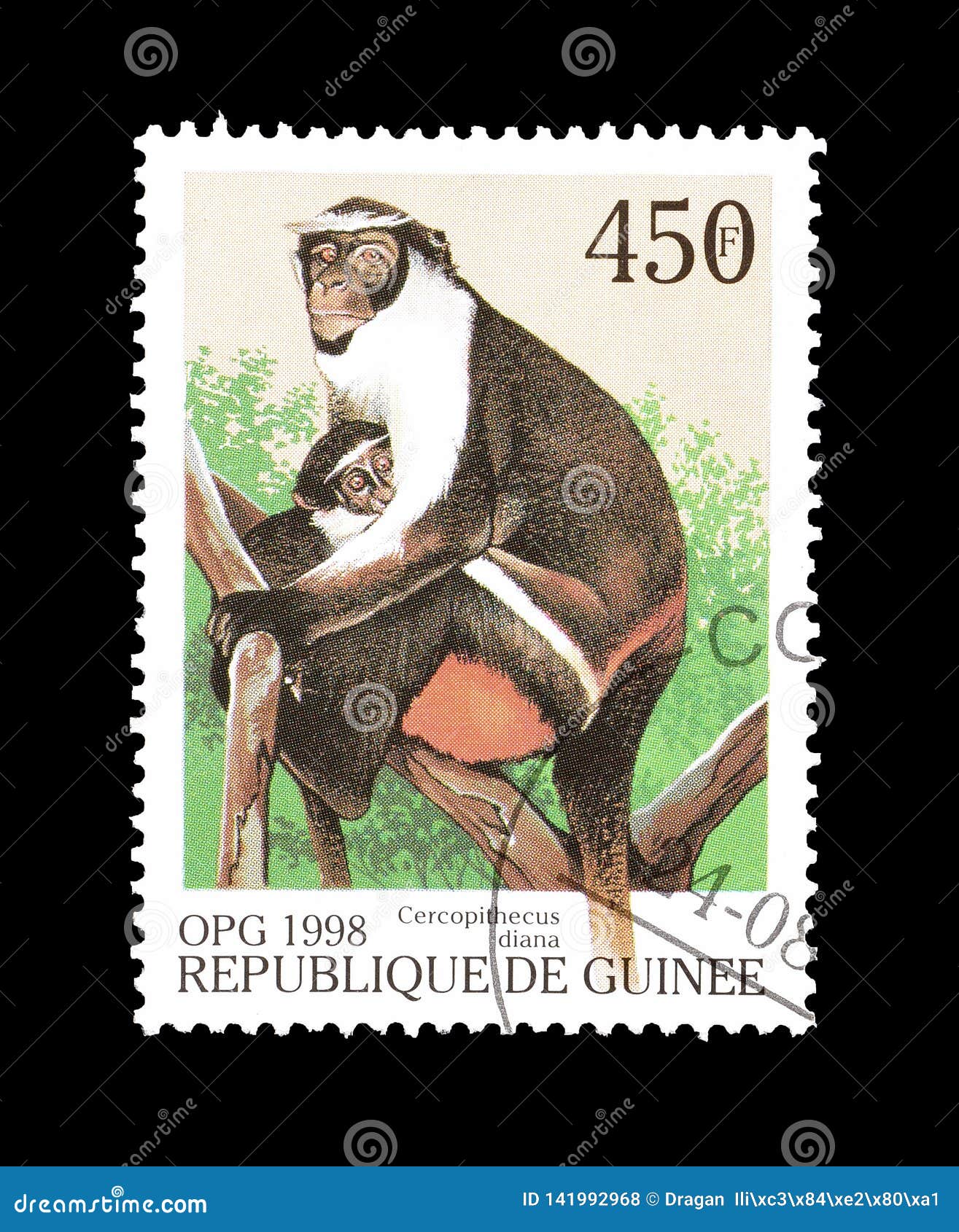Diana Monkey on Postage Stamp Editorial Stock Photo - Image of guinea ...