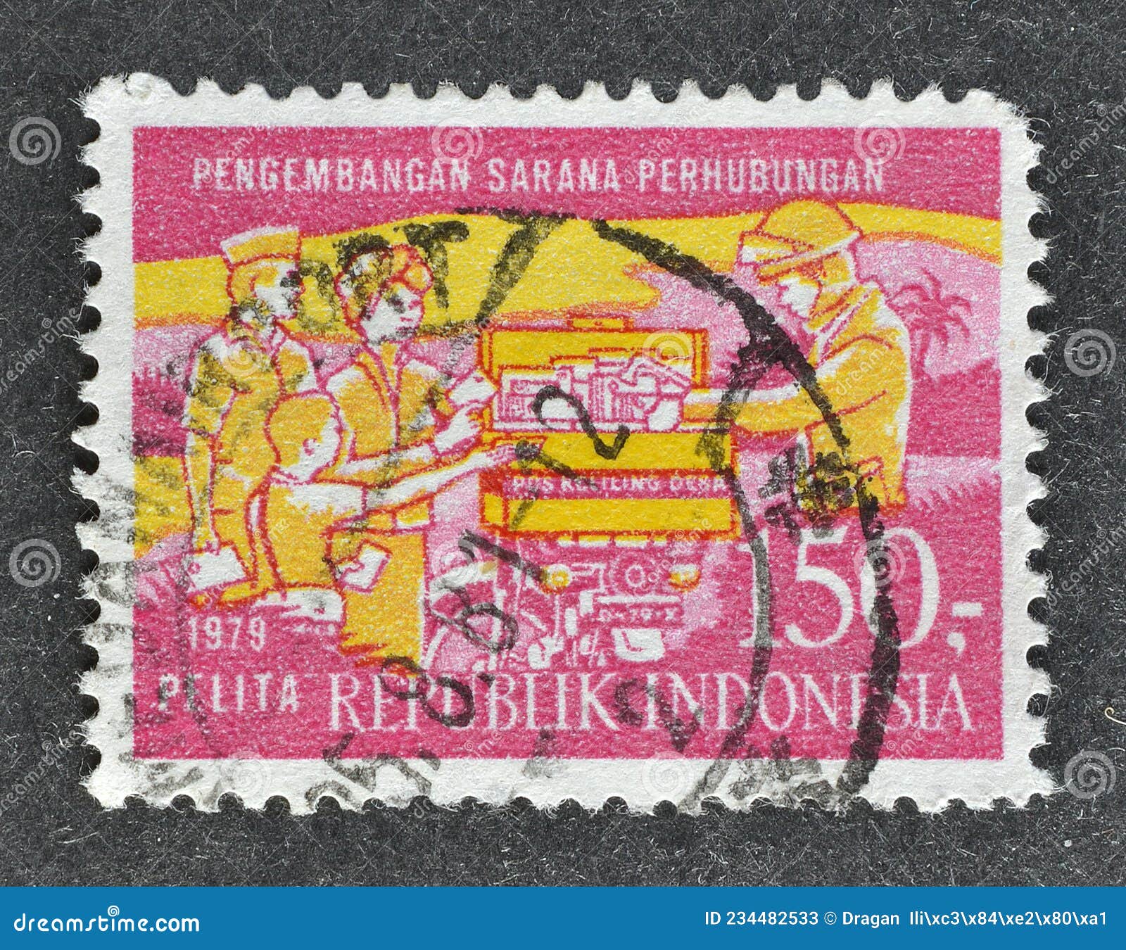 Cancelled Postage Stamp Printed by Indonesia, that Shows Five Year ...