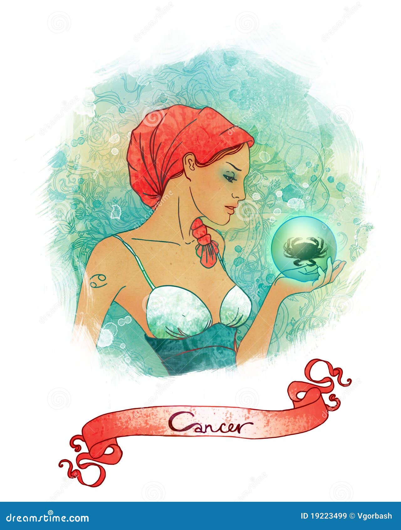 Cancer Astrological Sign As A Beautiful Girl Stock Illustration