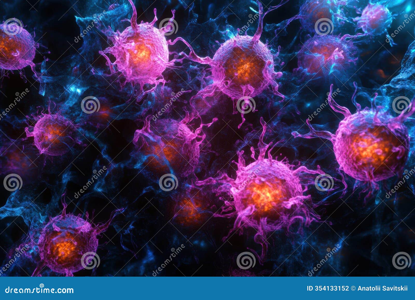 Cancer Cells Illuminated with Glowing Edges Showcasing Cellular ...