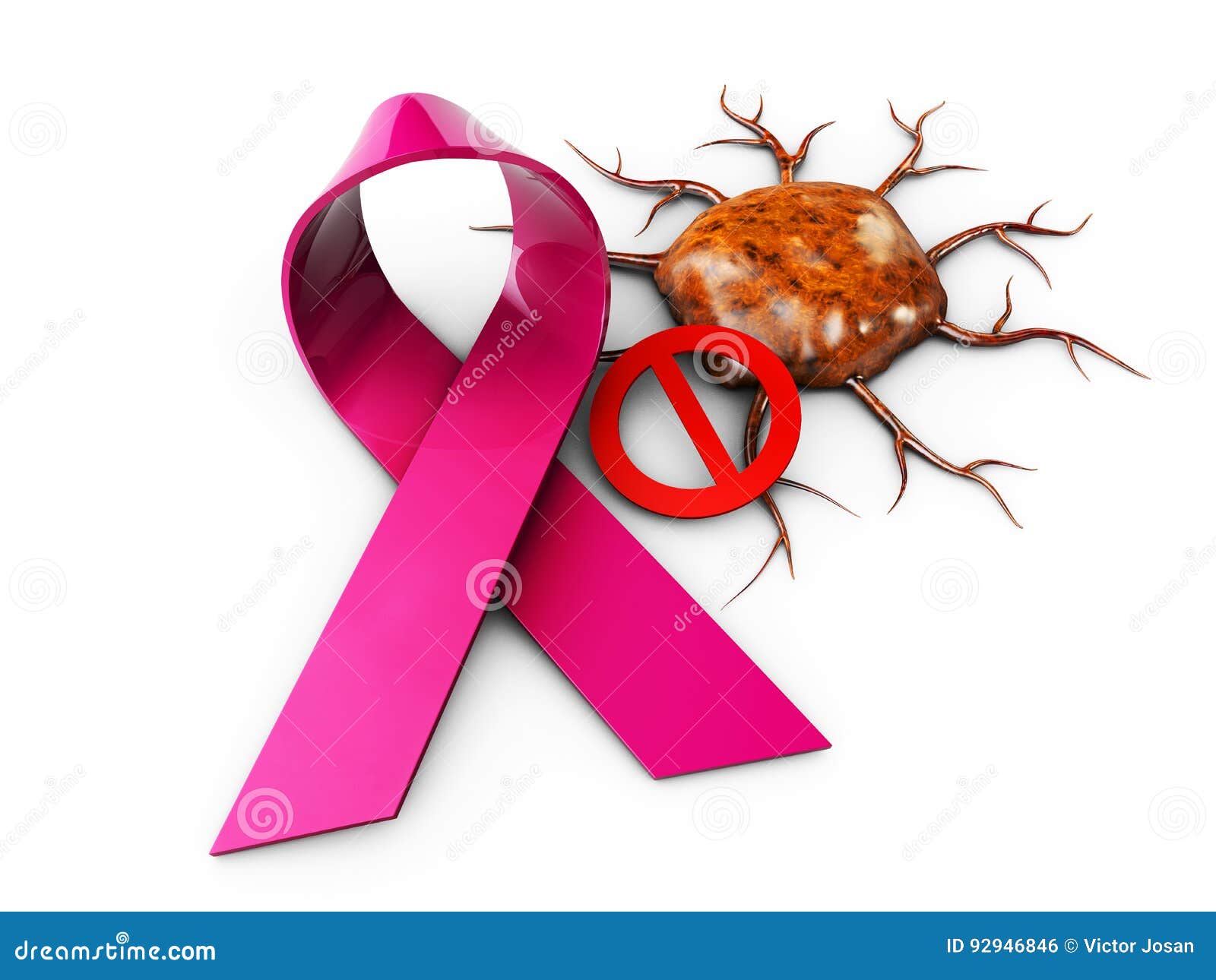 Cancer Cells with Stop Sign, White Background, 3d Illustration Stock ...