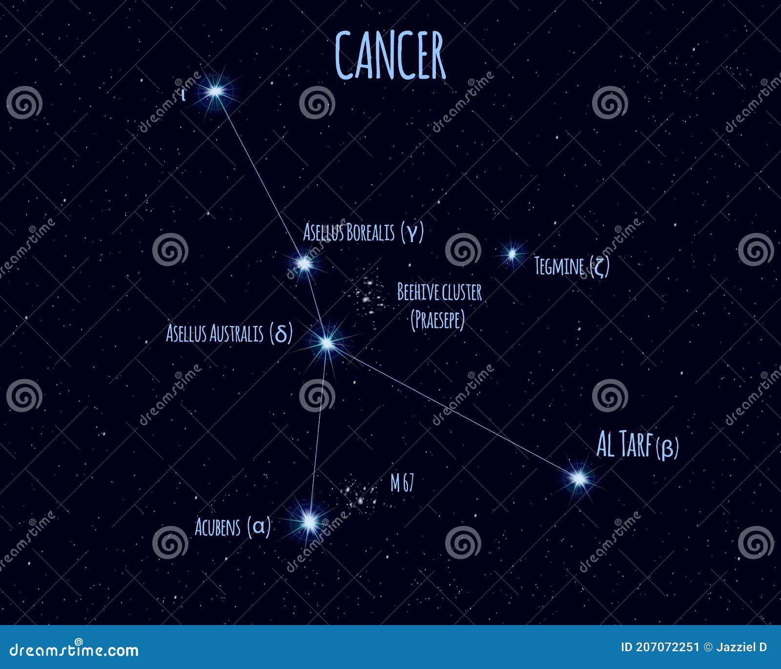 Cancer Constellation, Vector Illustration with the Names of Basic Stars ...