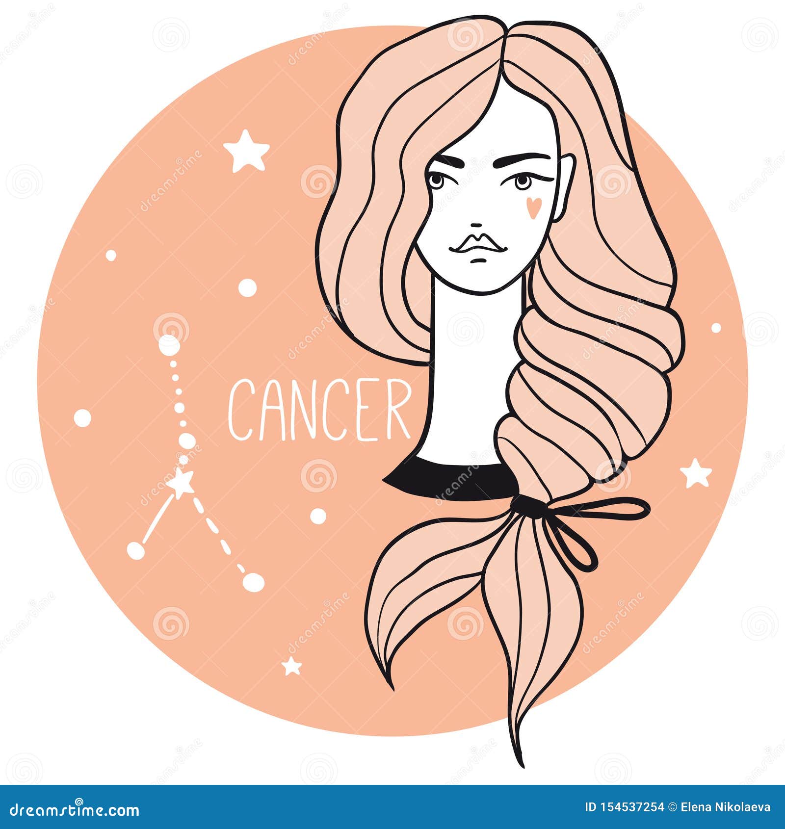 Cancer Girl Sketch Style Woman With Zodiac Stock Vector Illustration