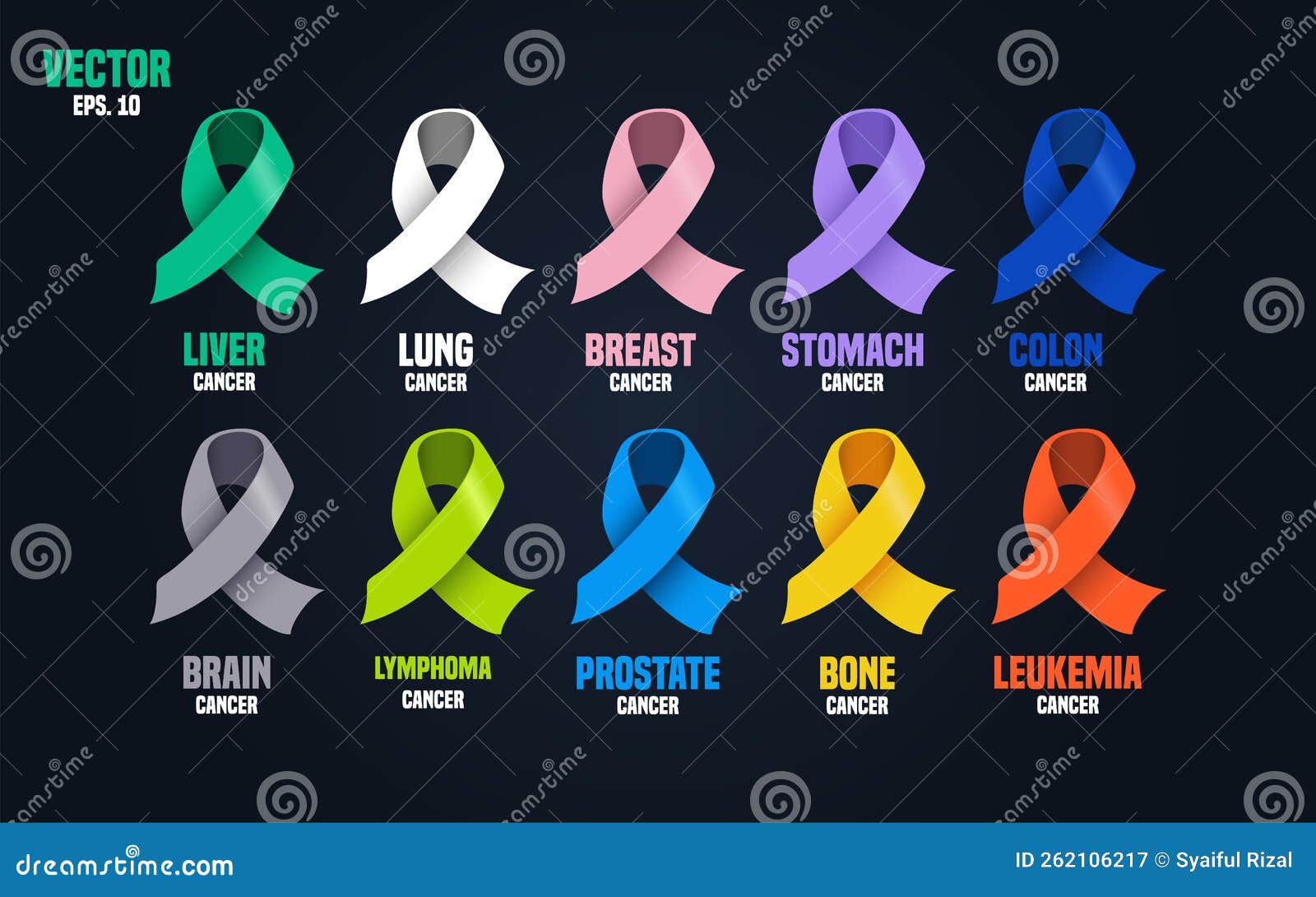 Cancer Ribbon set stock vector. Illustration of bone - 262106217