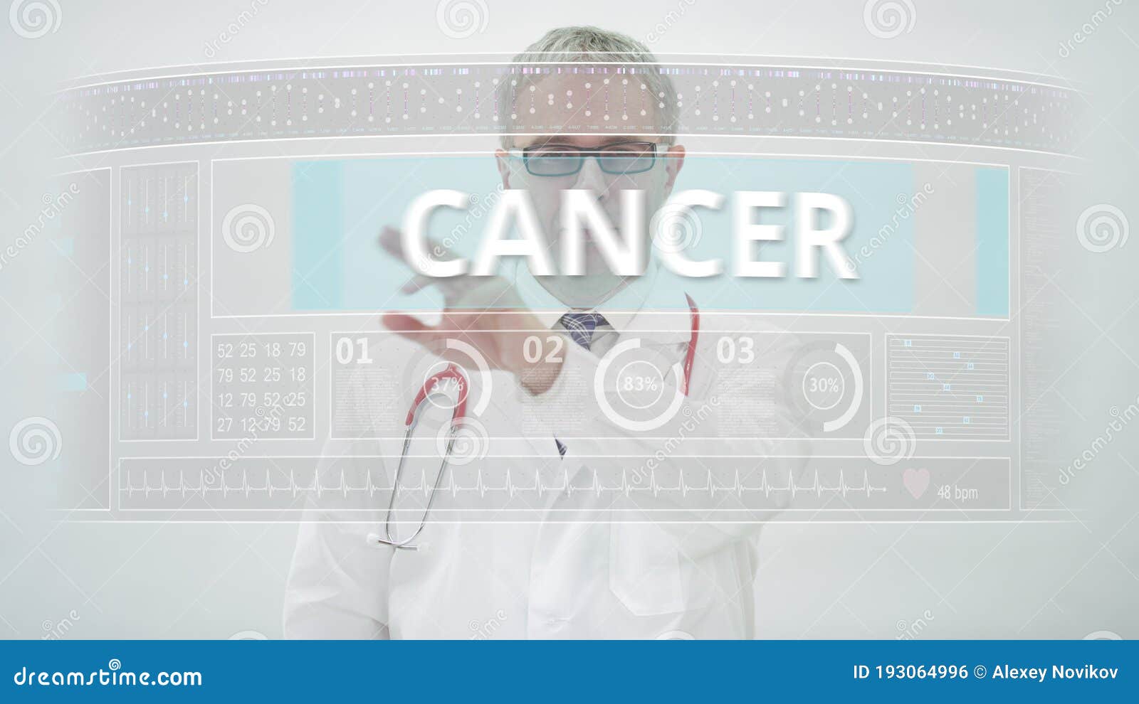 CANCER Tab and a Doctor in Front of a Modern Medical Display Stock ...