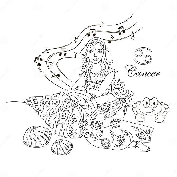 The Cancer Zodiac Sign As A Beautiful Girl Stock Vector Illustration
