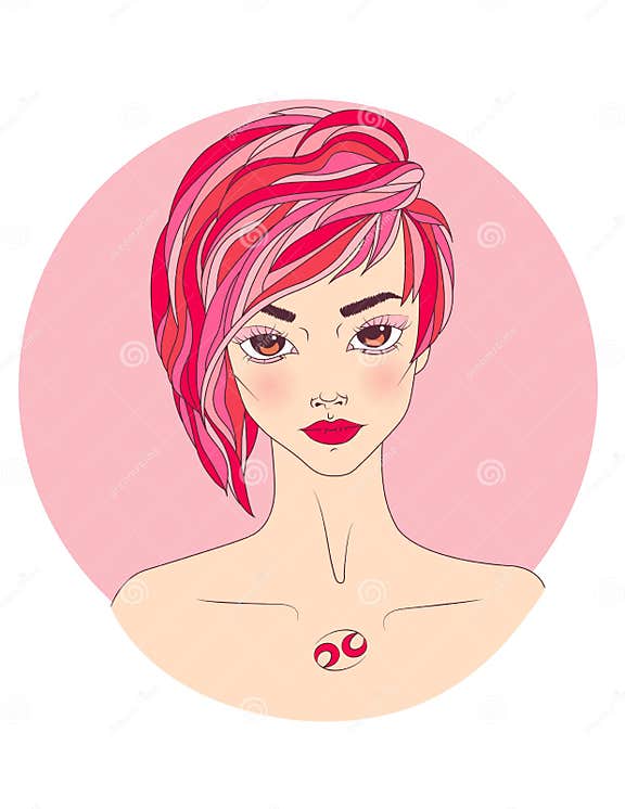 Cancer Zodiac Sign As A Beautiful Girl Stock Vector Illustration Of