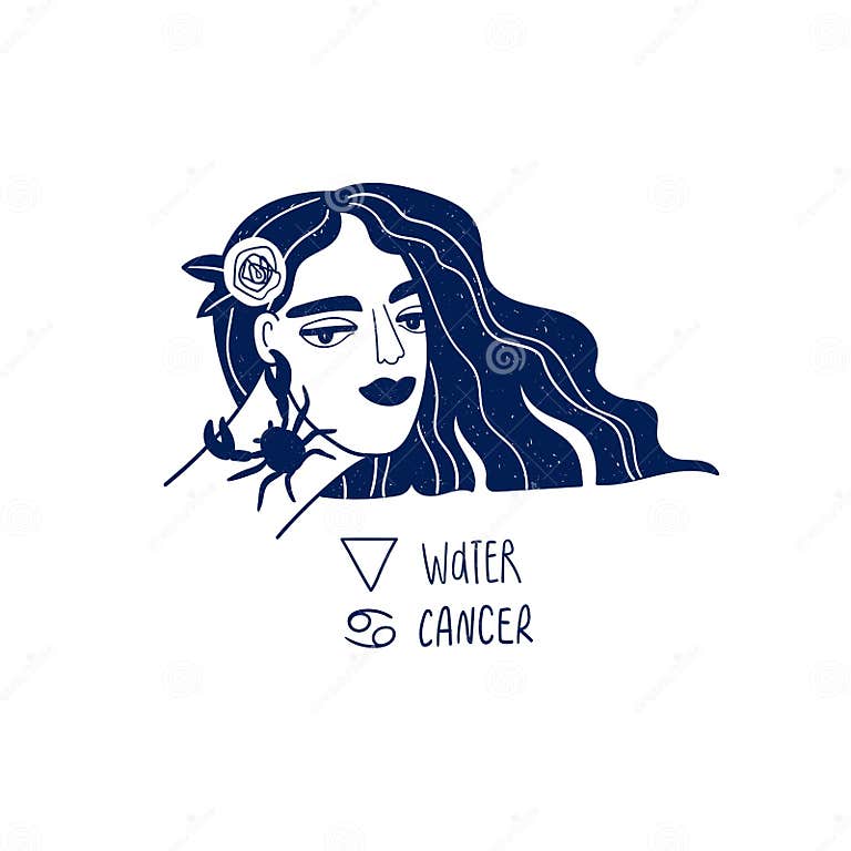 Cancer Zodiac Sign With Beautiful Girl Stock Vector Illustration Of