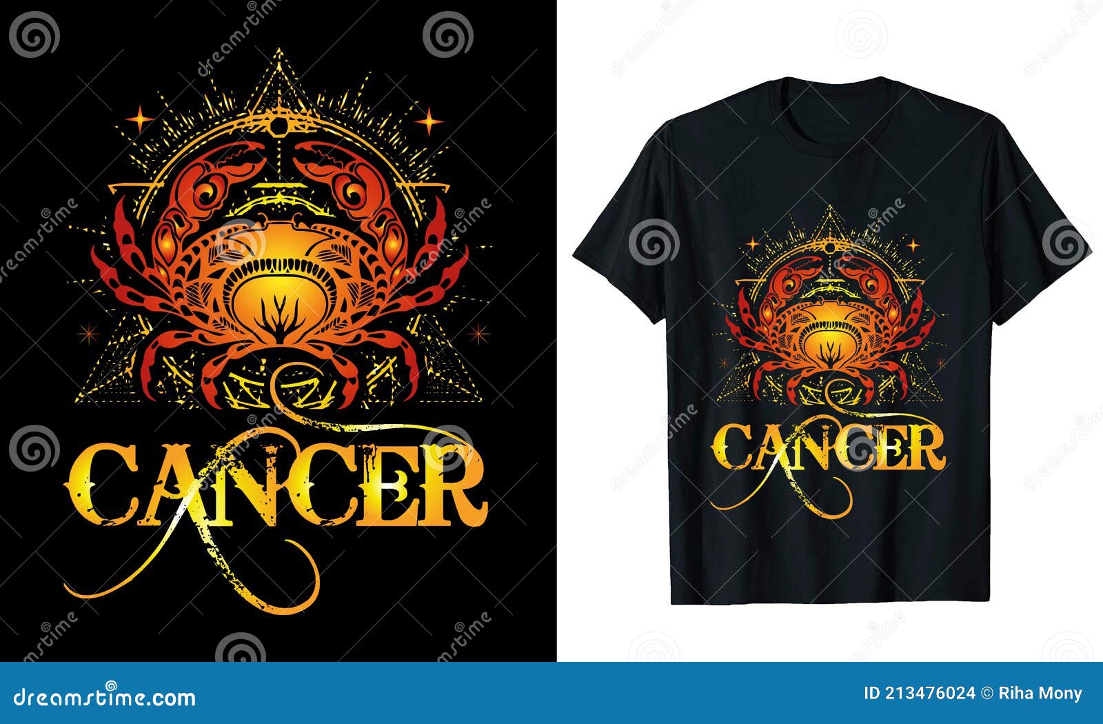 Cancer Zodiac Sign T Shirt Design Vector Illustration Stock Vector