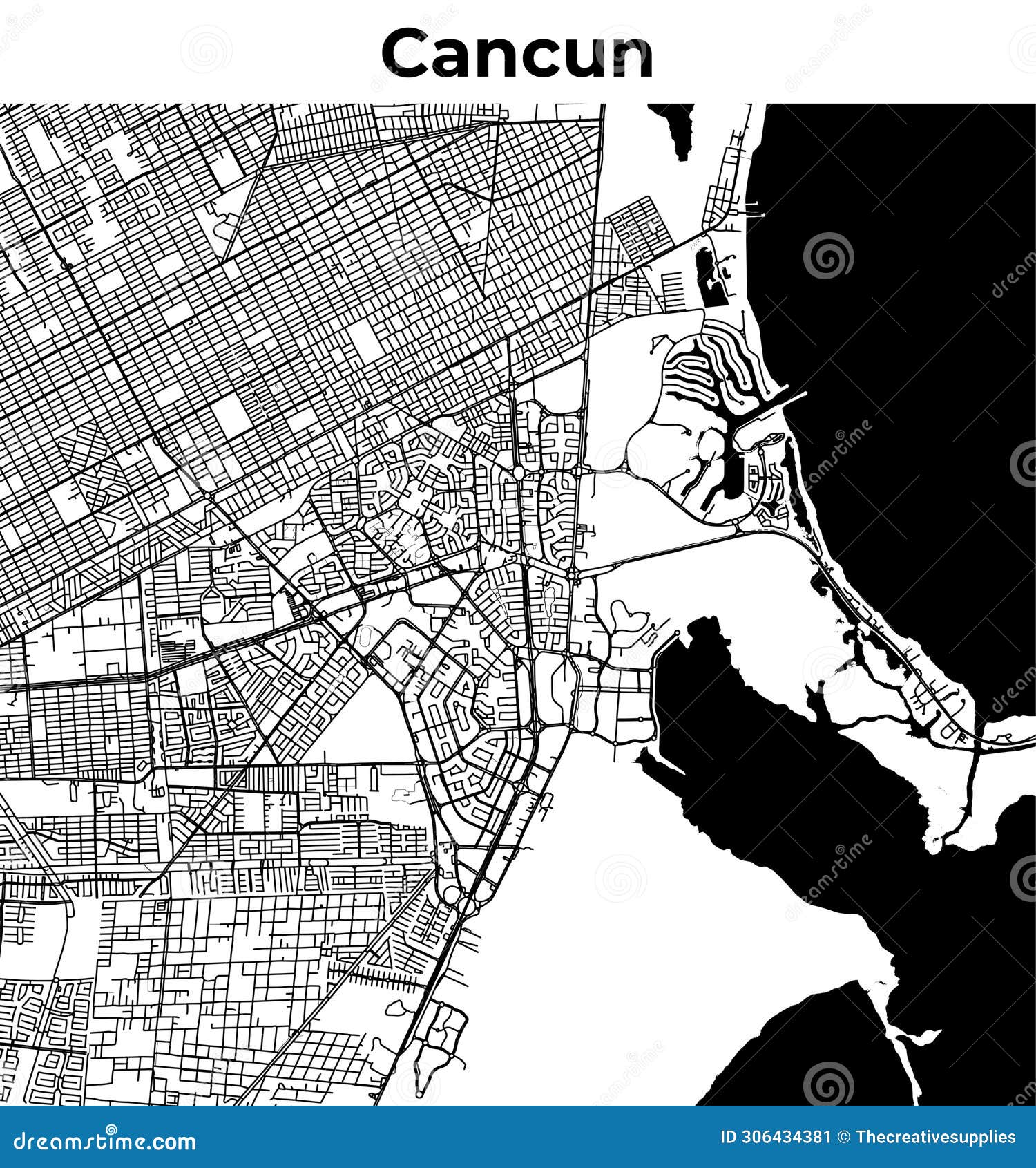 Cancun City Map, Cartography Map, Street Layout Map Stock Illustration ...