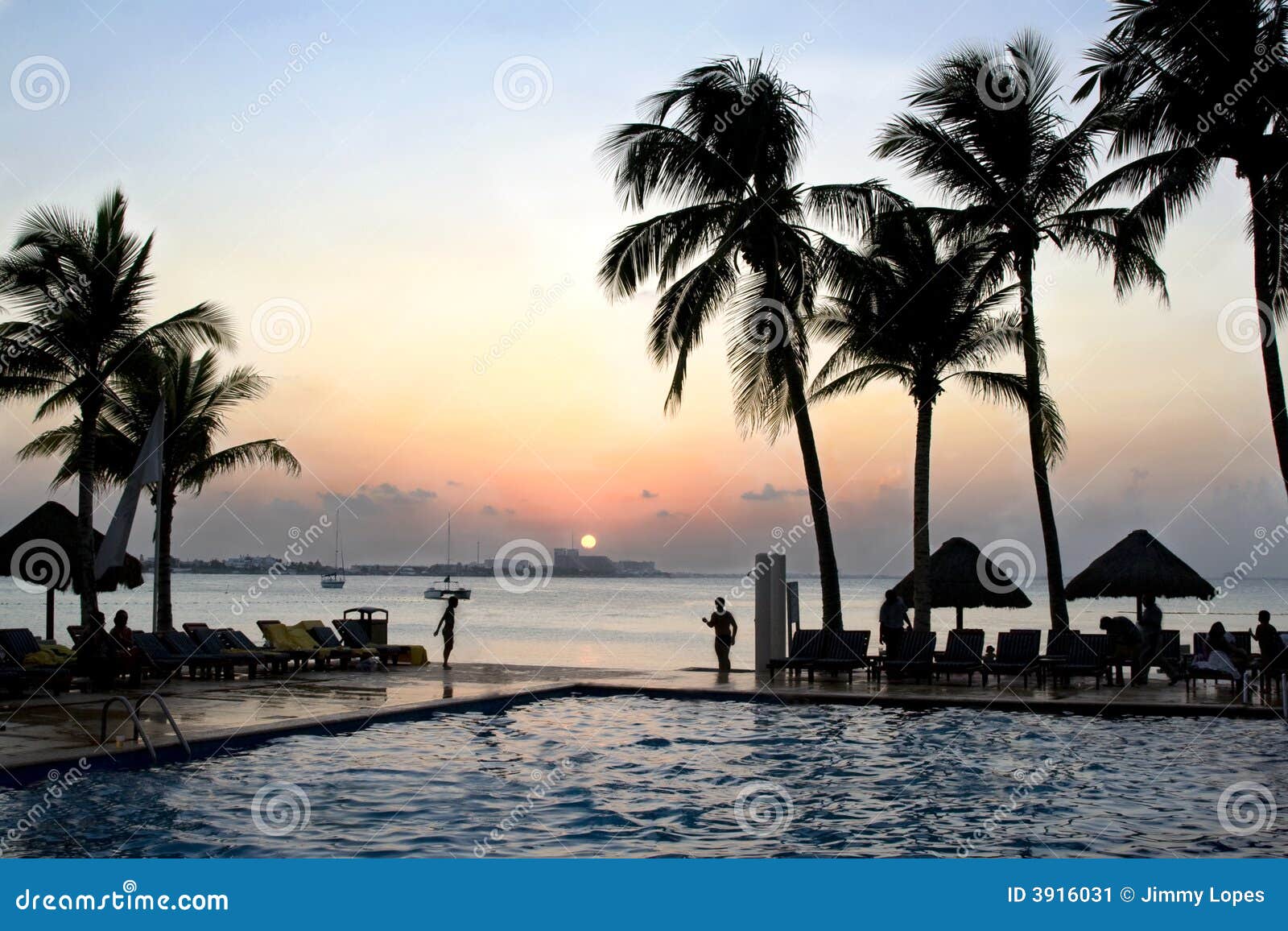 Cancun Mexico Sunset stock image. Image of blue, pool - 3916031