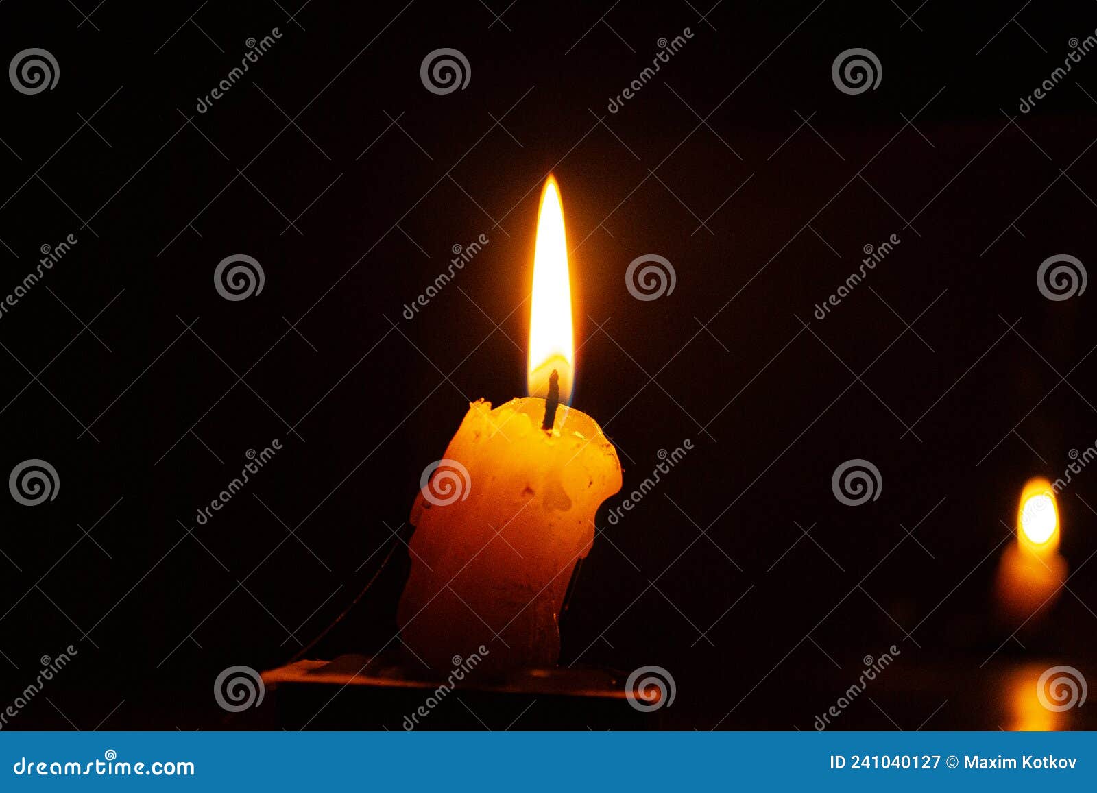 Candel with Black Backround and a Fire. Burning Candle in the Dark on ...