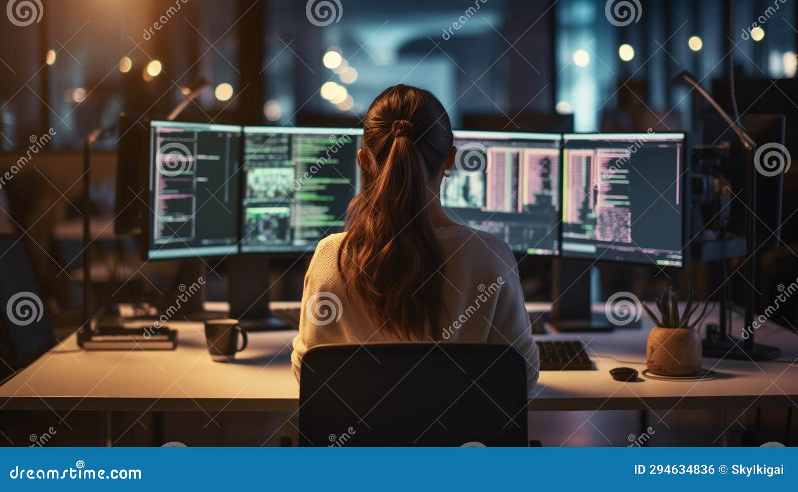 Candid Female Programmer Deeply Engrossed in Her Work, Showcasing ...