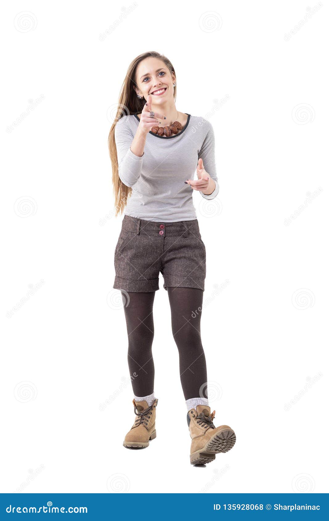 Candid Stylish Beautiful Hipster Girl Smiling and Pointing Finger at ... Candid Stylish Beautiful Hipster Girl Smiling and Pointing Finger at ...