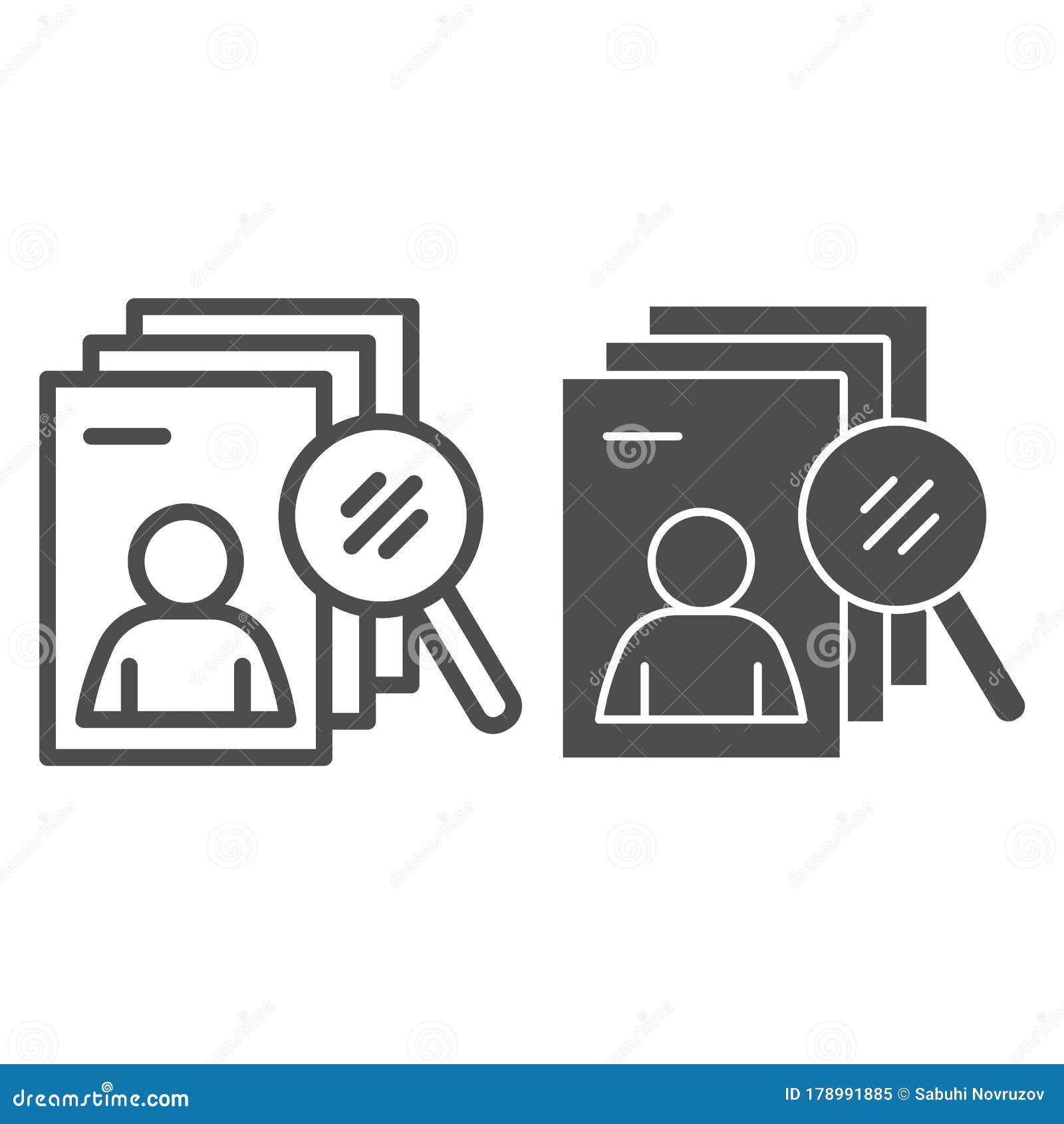Candidate Search Line and Solid Icon. Applicant Forms Stack and Loupe ...