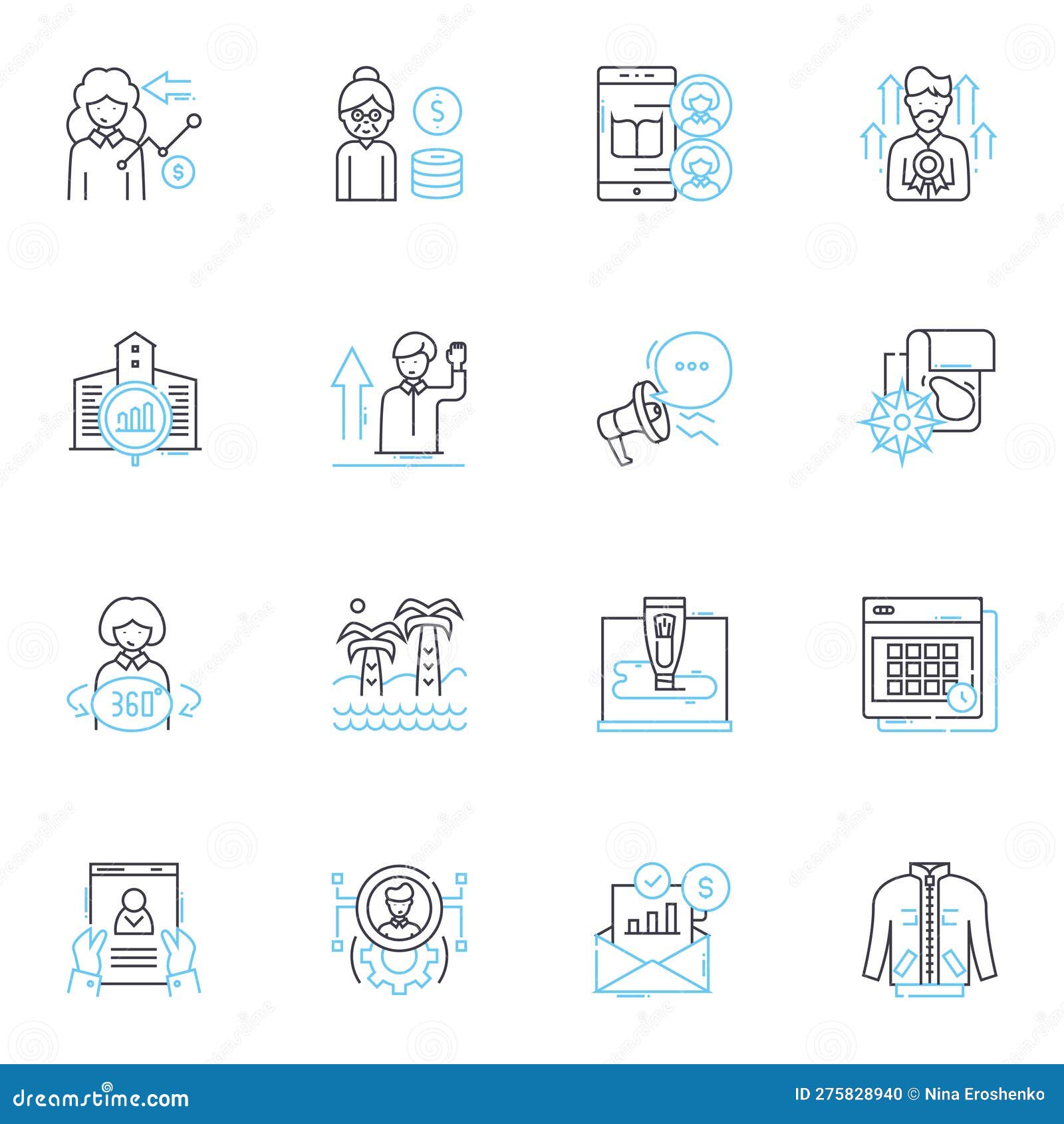 Candidate Selection Linear Icons Set. Qualifications, Experience ...