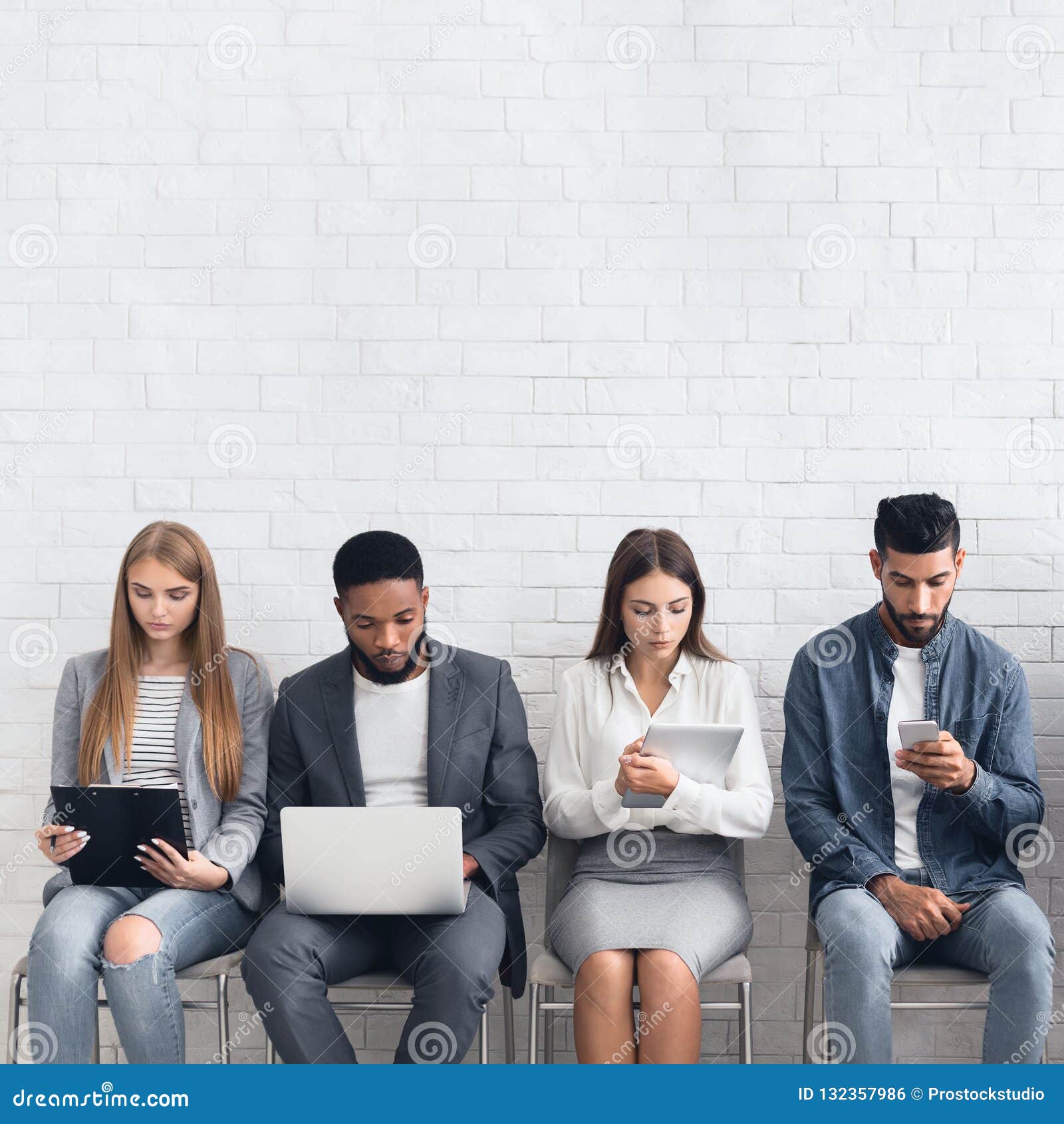 Candidates Waiting for Job Interviews, Sitting in Row Stock Photo ...