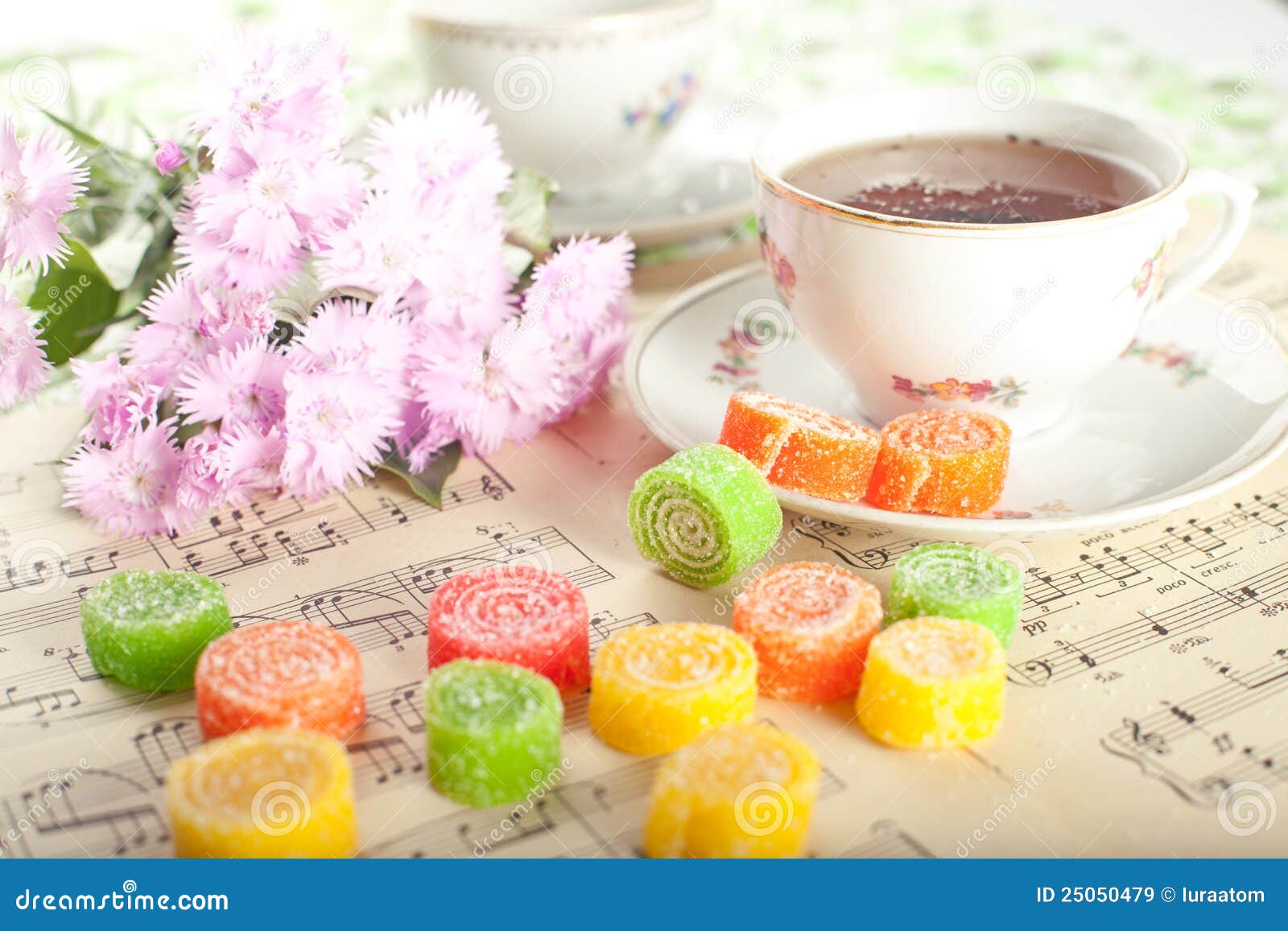 Candied Fruit Jelly with Tea Stock Image - Image of flower, candy: 25050479
