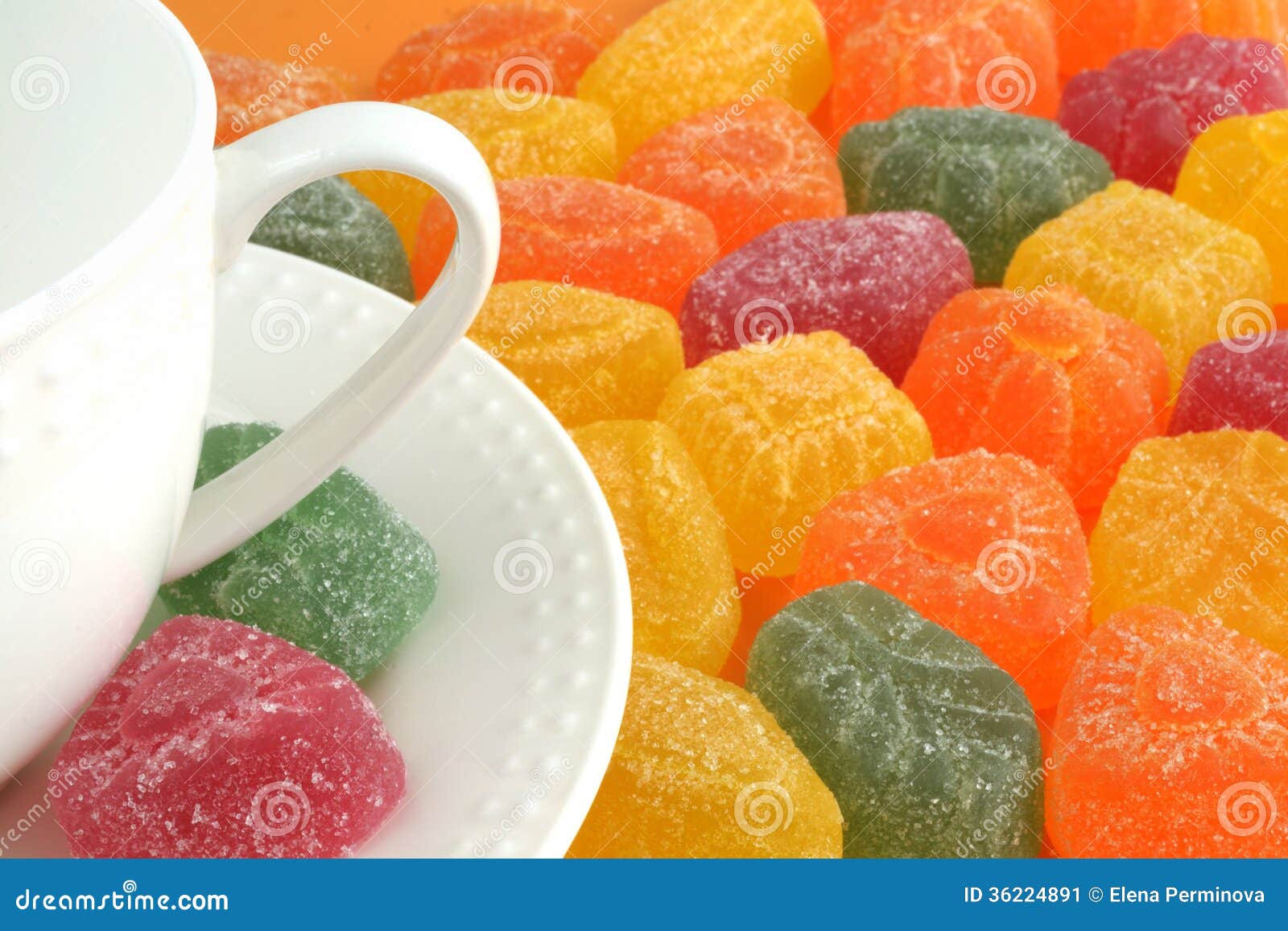 Candied Fruit Jelly and Tea Cup Stock Image - Image of candies, round ...