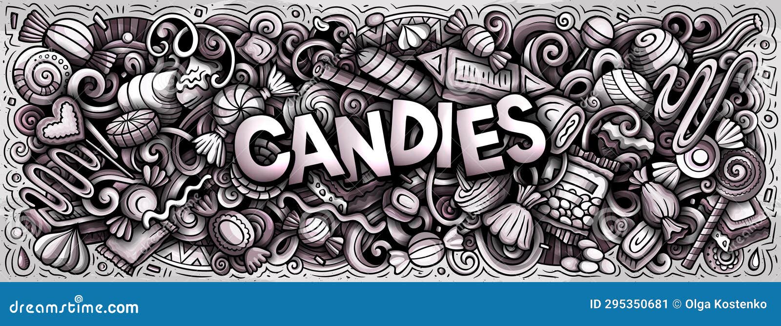 Candies Doodle Cartoon Funny Banner Stock Vector - Illustration of ...