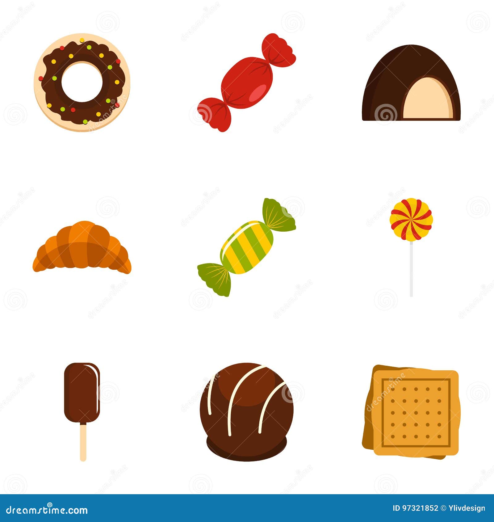 Candies Icon Set, Flat Style Stock Vector - Illustration of bonbon ...