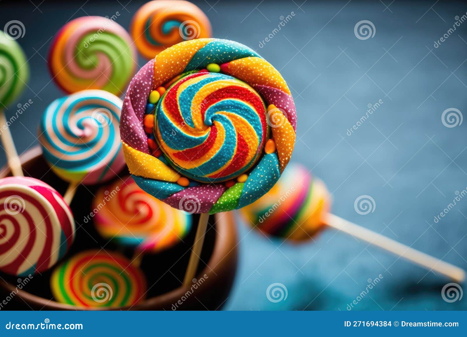 Candies with a Multicolored Swirl on a Stick. Colorful Spiral Candy ...