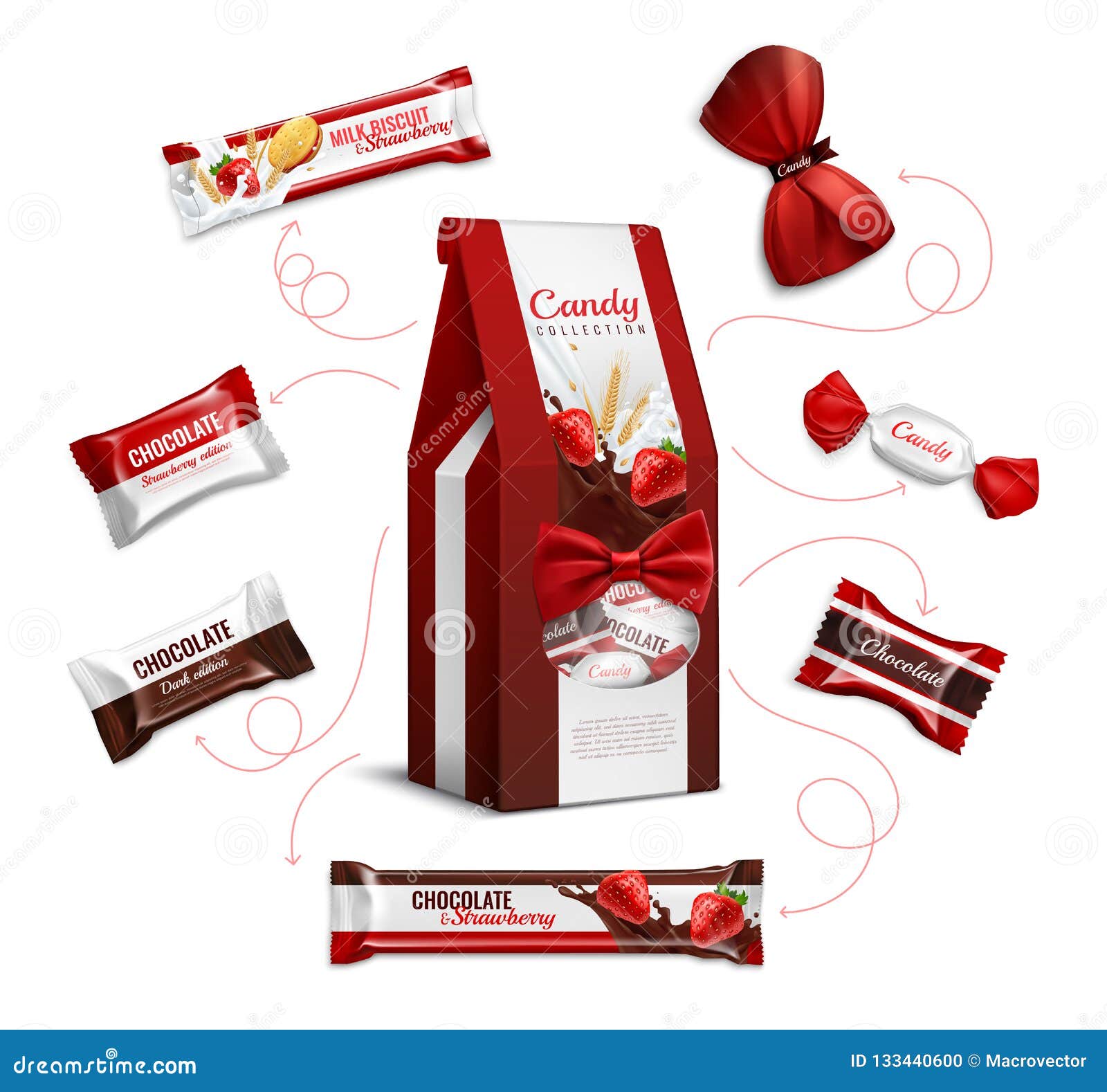 Candies Packaging Design. Realistic Sweets Wrappers Mockups, Candy ...