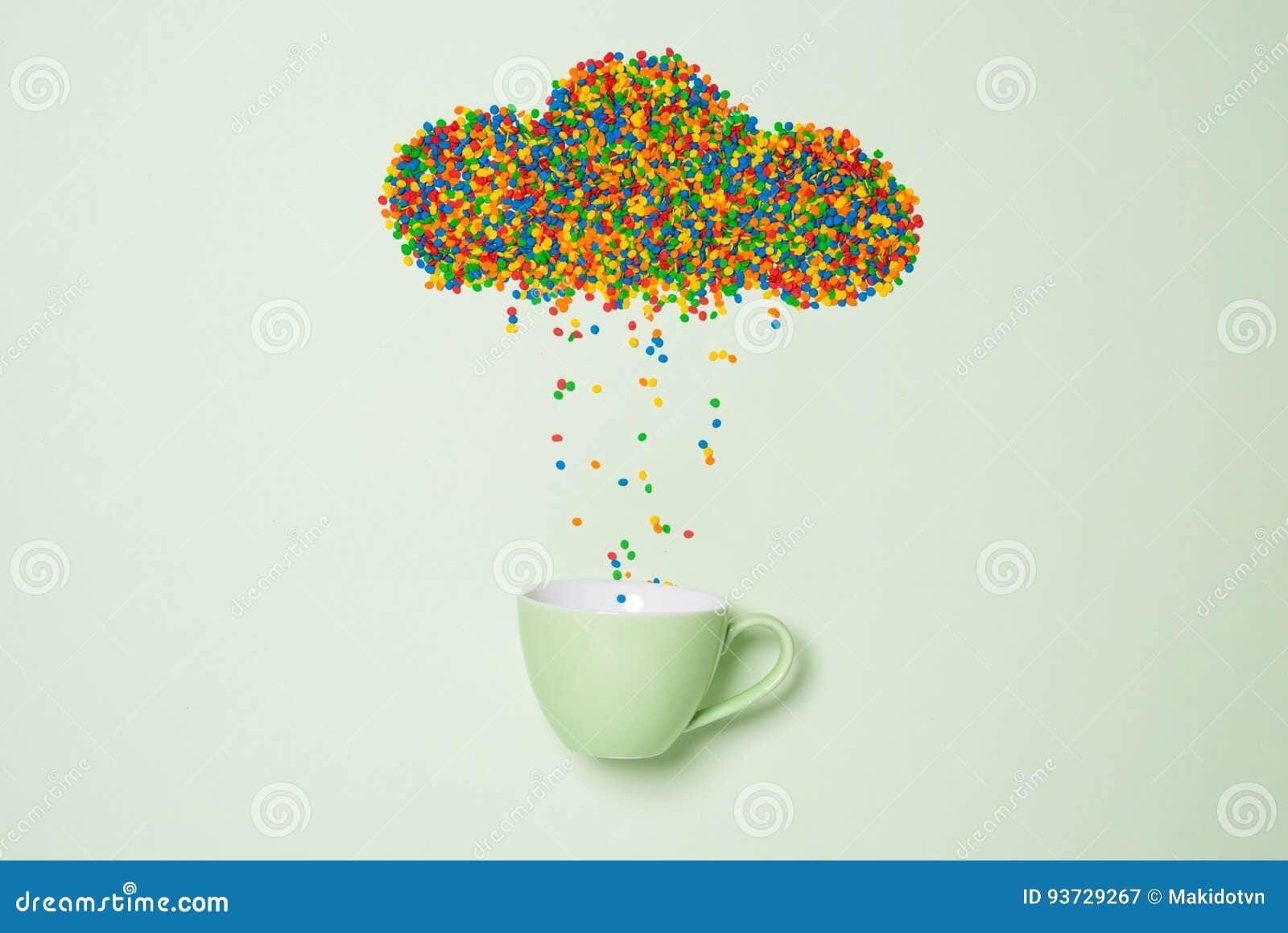 Candies in Shape of Rainy Cloud on Green Background. Weather Con Stock ...