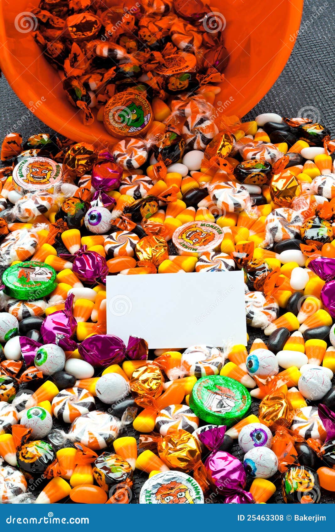 Candies Spilling Out of the Basket with Placard on it Stock Photo ...