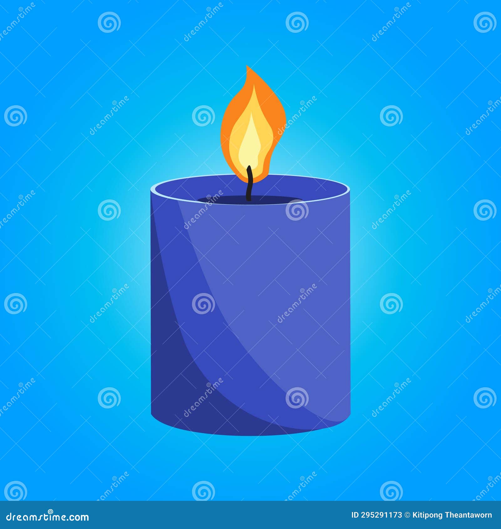 Burning Decorative Blue Wax Candles Isolated Clipart on Blue Background ...